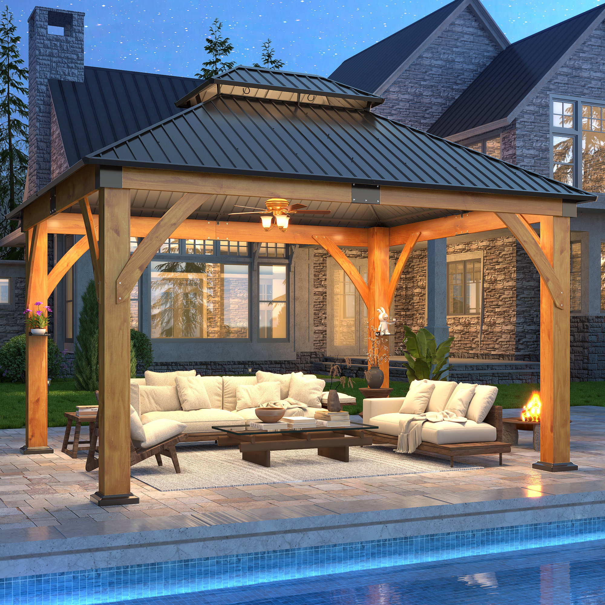 COVERONICS Outdoor Spruce Wood Gazebo with Galvanized Steel Hardtop ...