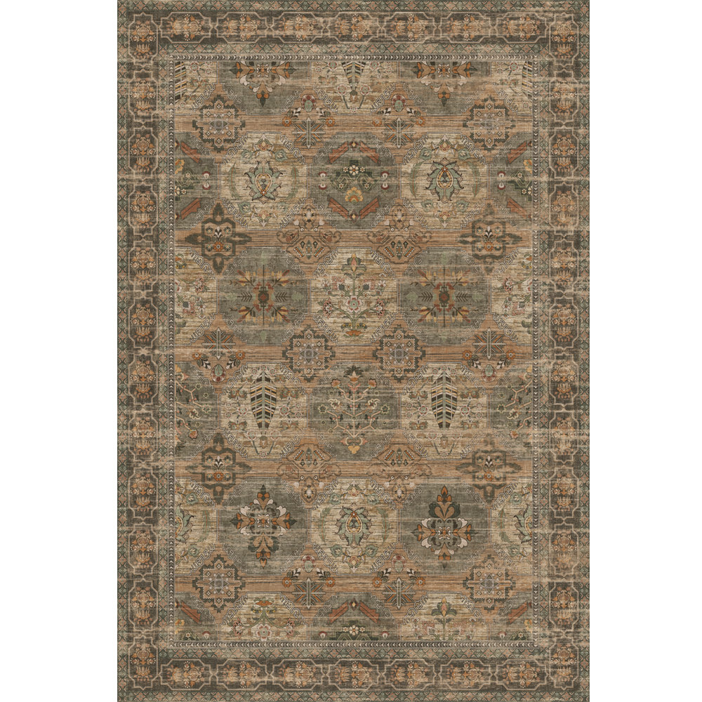 Williston Forge Washable Indoor/Outdoor Brown Floral Area Rug Soft ...
