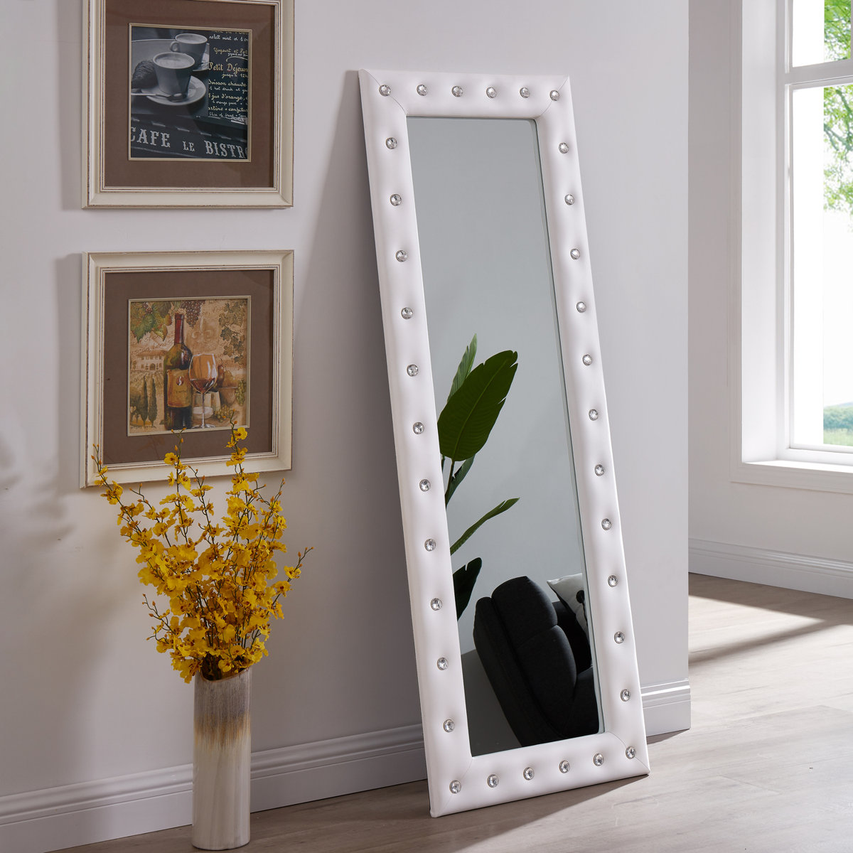 Everly Quinn Crystal Tufted Full Body Mirror, Large Floor Mirror, Full ...