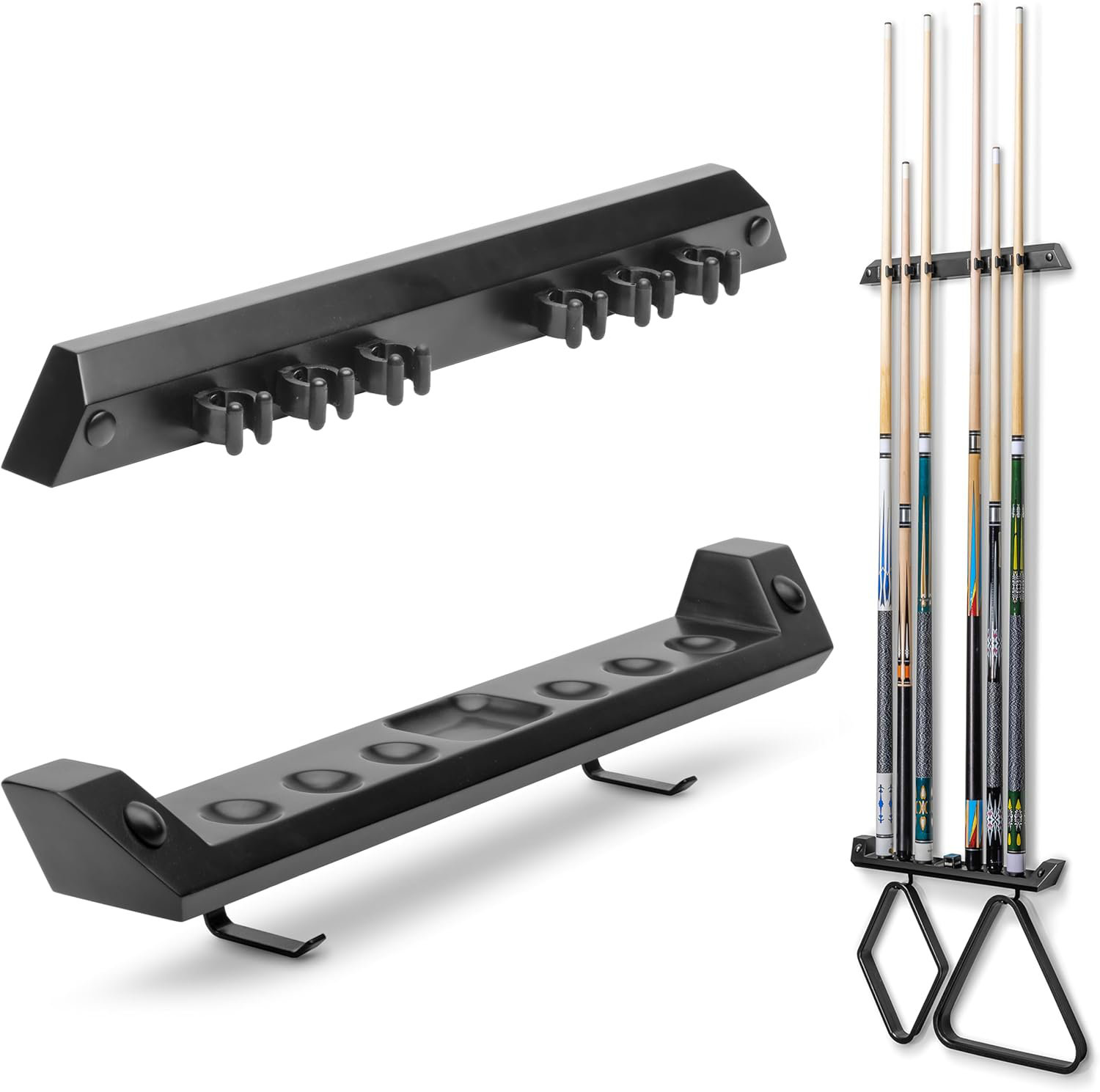 X－MAX FURNITURE Wall Mounted Pool Cue Stick Holder - Holds 6 Cues And 2 Triangle Racks | Wayfair