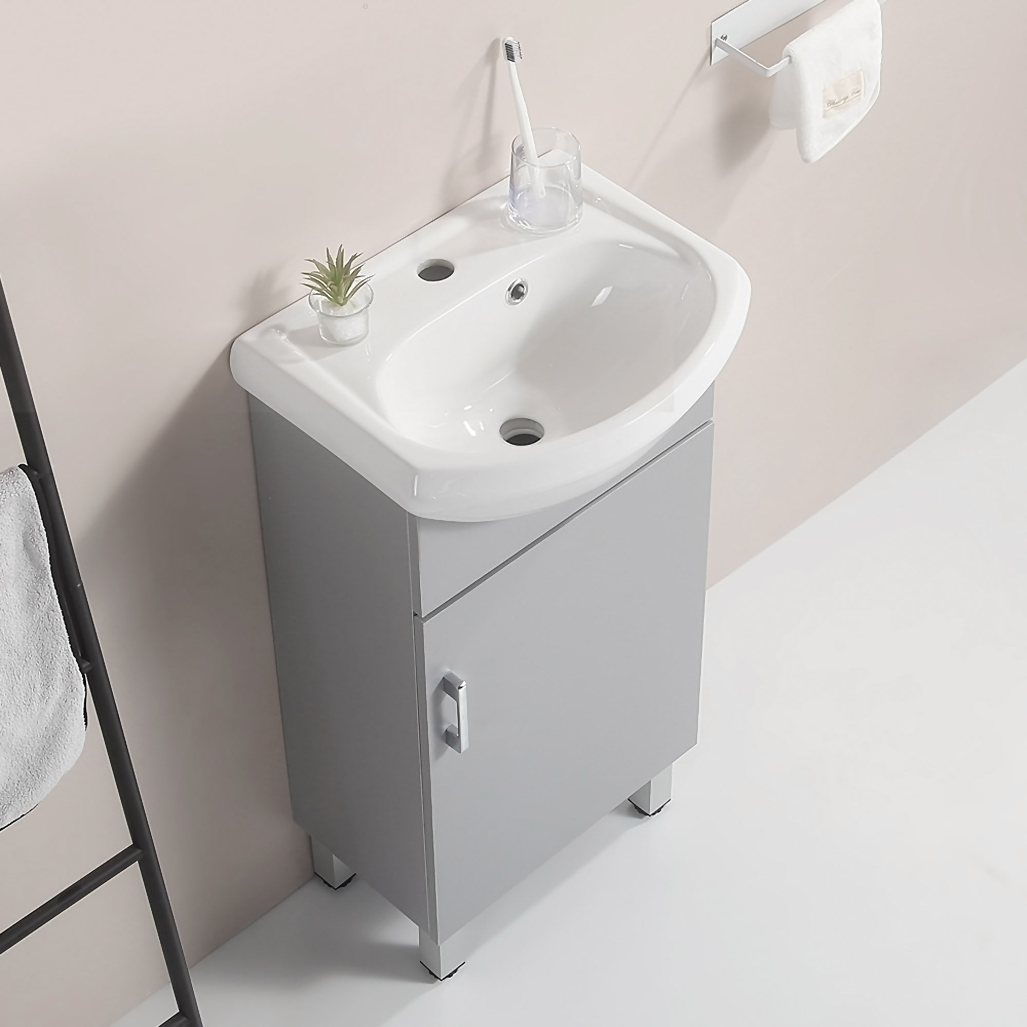 Latitude Run® 18-Inch Mini Bathroom Cabinet With Ceramic Sink Grey | Wayfair
