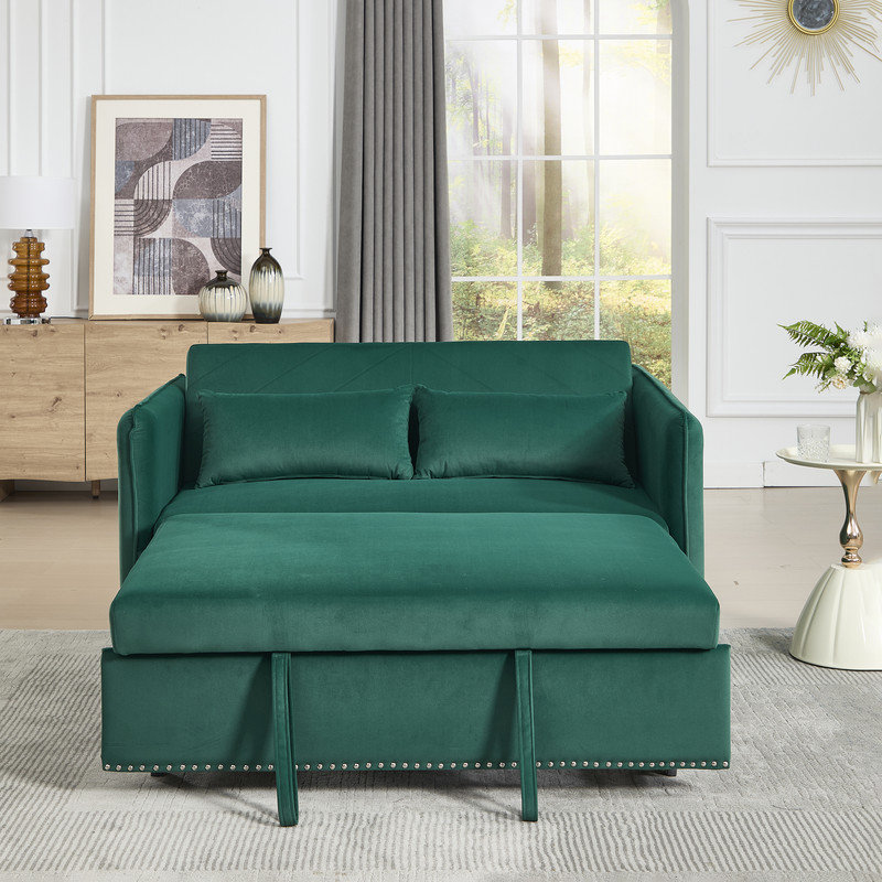 House of Hampton® Convertible Sleeper Futon Sofa Bed with Reclining Backrest and Storage Pockets ...