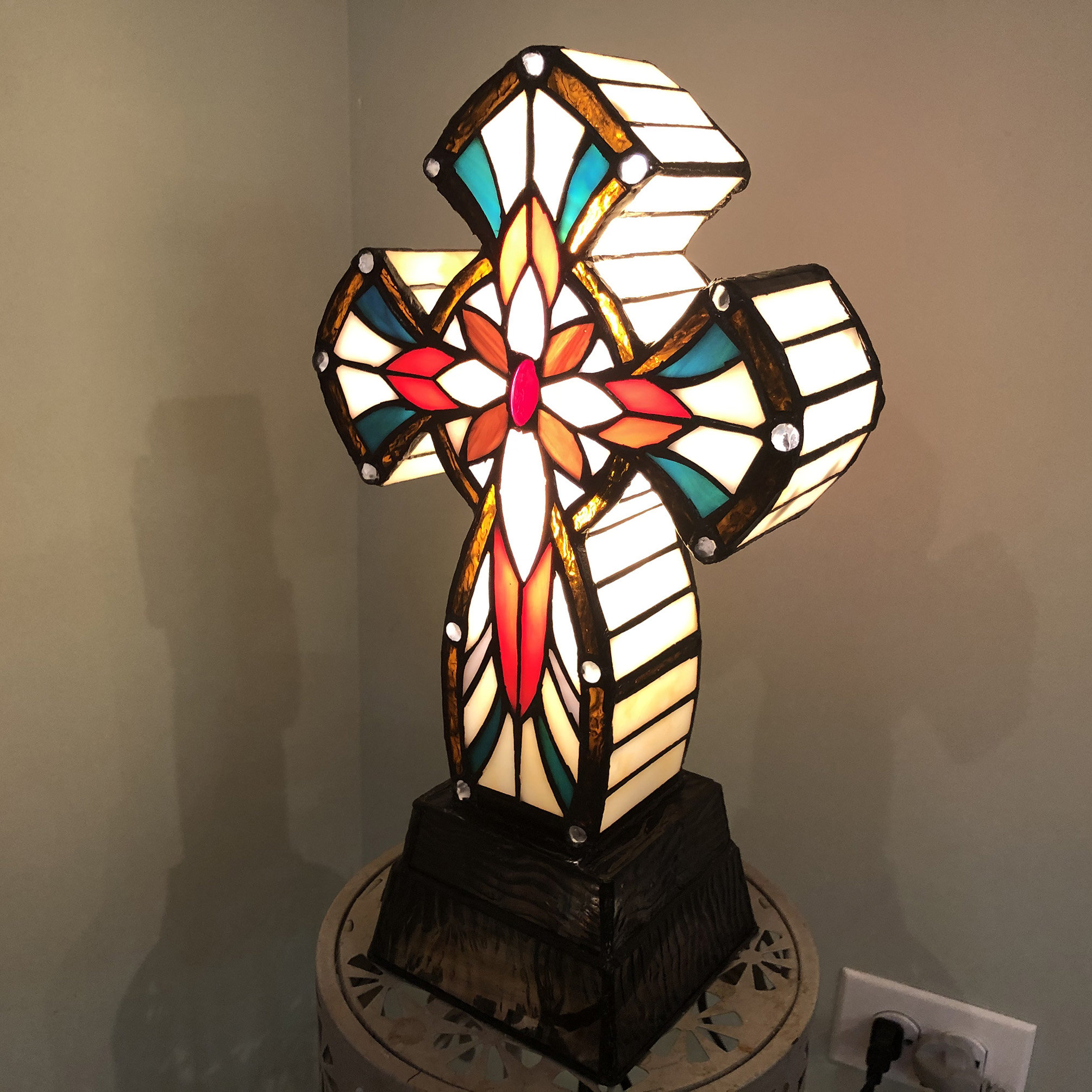 Astoria Grand Tiffany Lighted Cross Tabletop Cross Stainless Glass ...