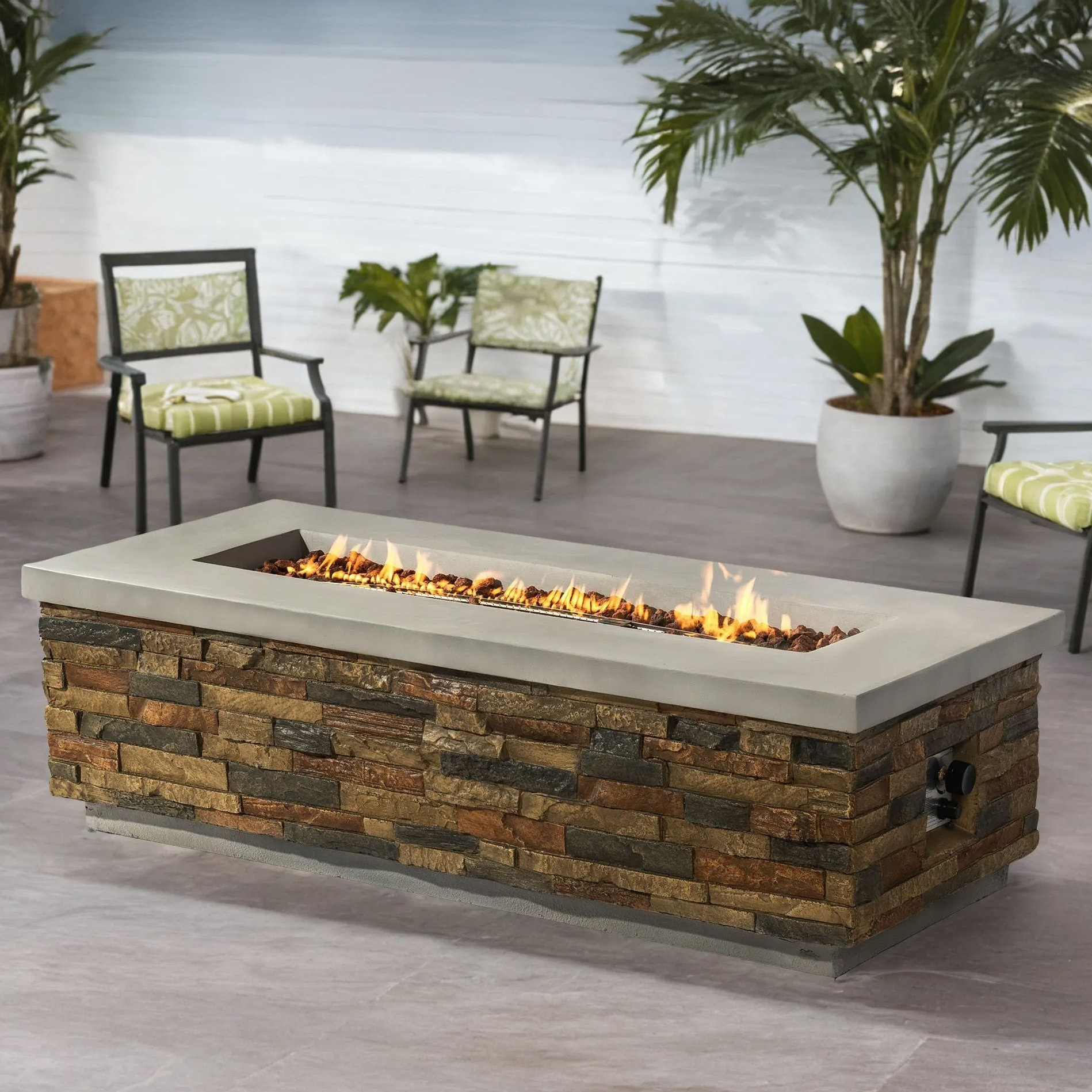 Loon Peak 60 Inch Outdoor Propane Fire Pit Table with Stone Look Design ...