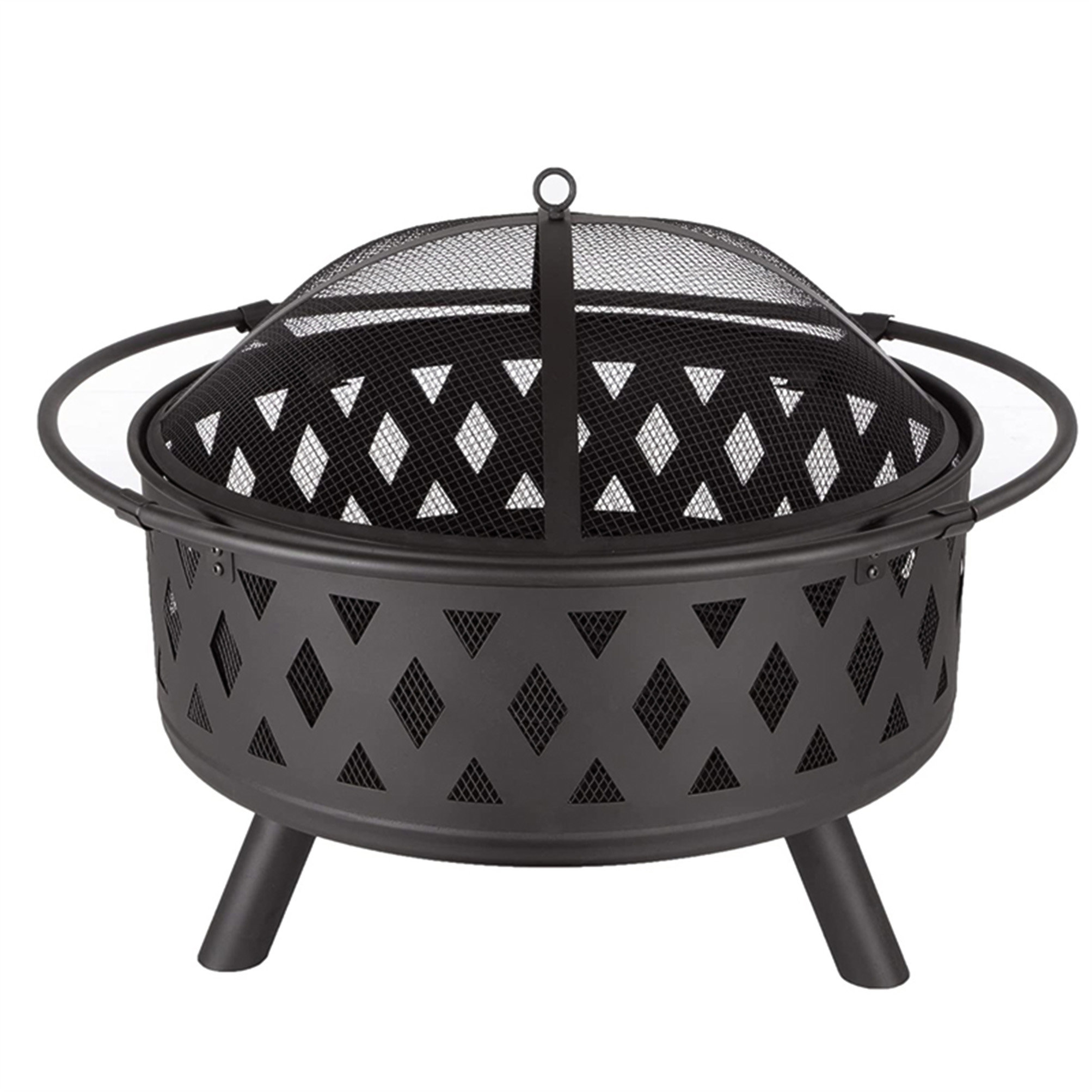 Lark Manor™ Round Fire Pit With Net Cover, Fire Poker, Diamond Mesh ...