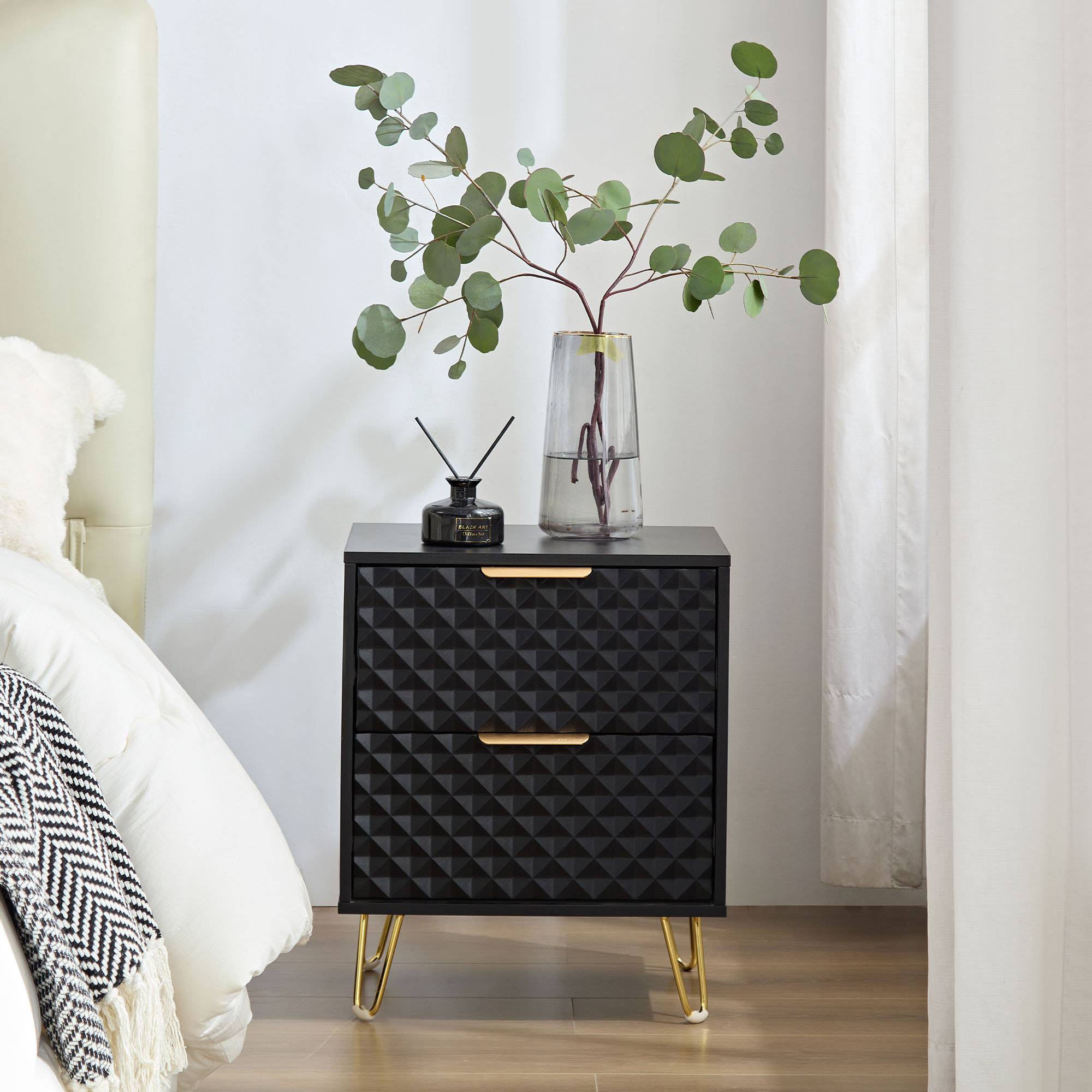 Mercer41 Night Stand Set 2 for Bedroom, Bedside Table With Geometric 3D ...