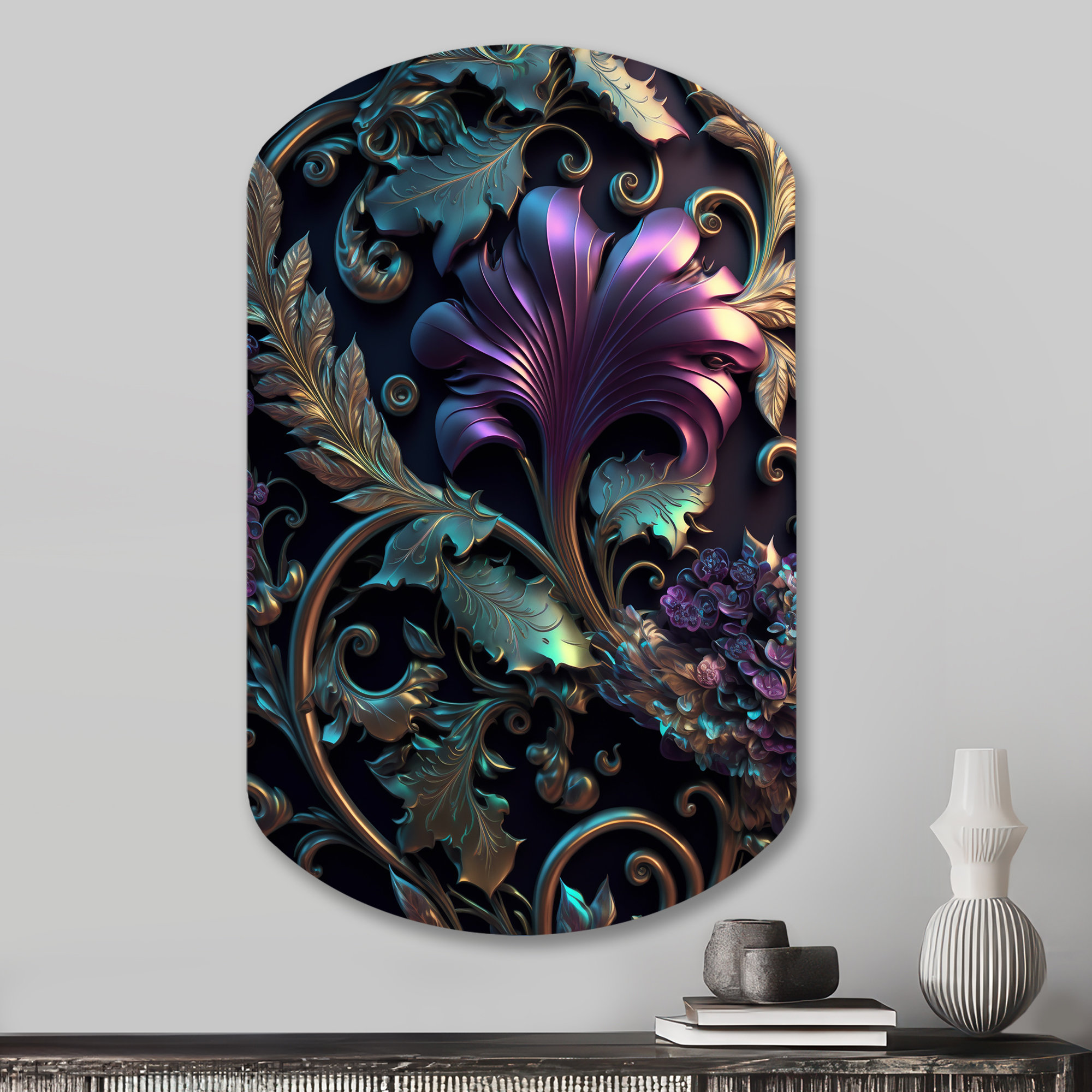 Design Art Abstract Ornate Flowers In Purple And Gold IV - Floral ...