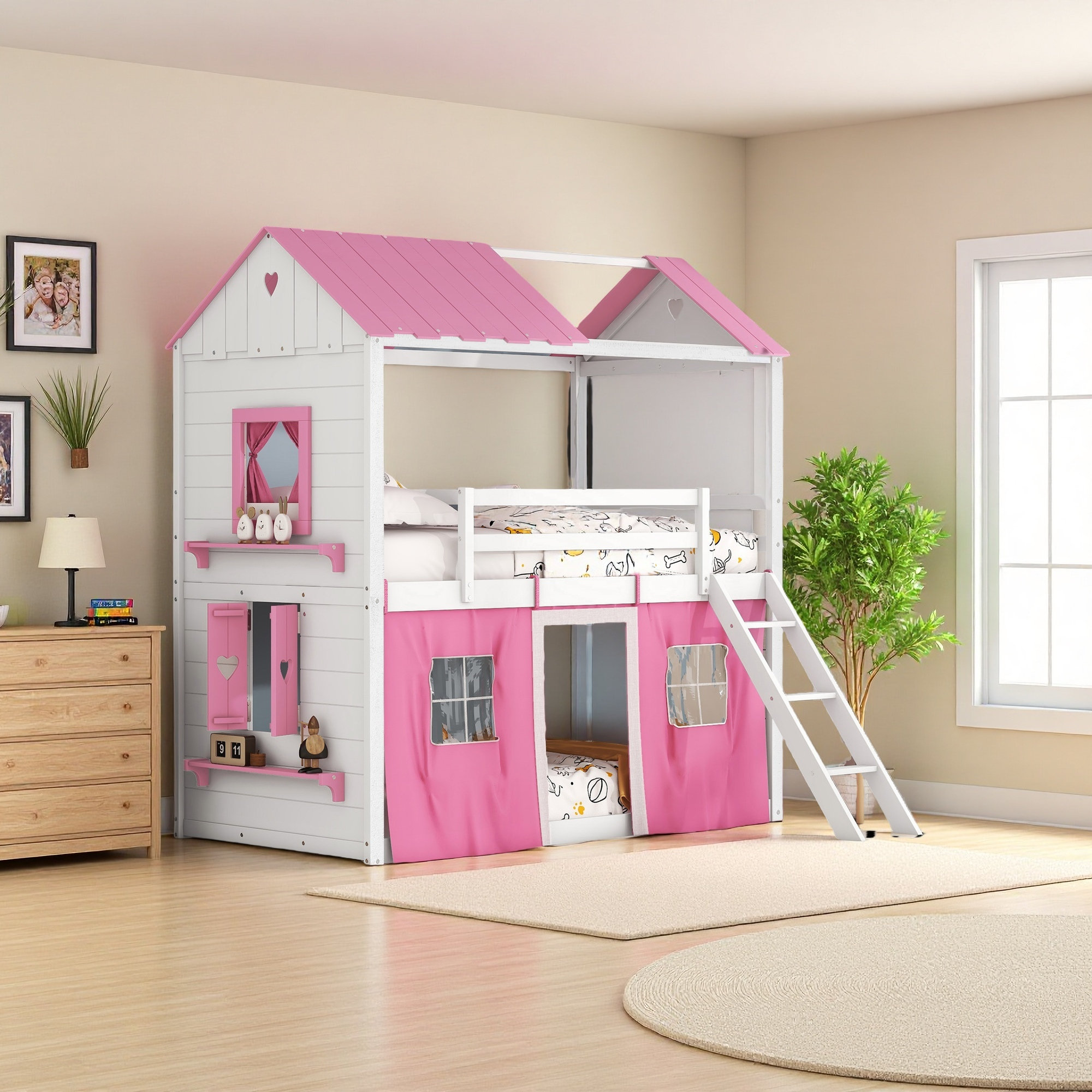 Harper Orchard Twin Size Bunk Wood House Bed With Elegant Windows ...