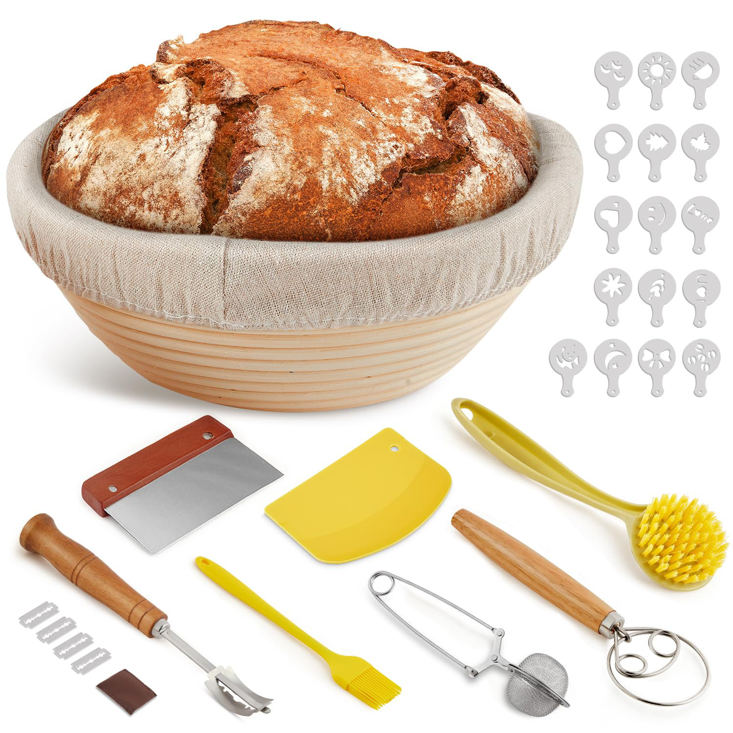 KAISHENGDAA Banneton Bread Proofing Basket, Sourdough Starter Kit, 9 ...