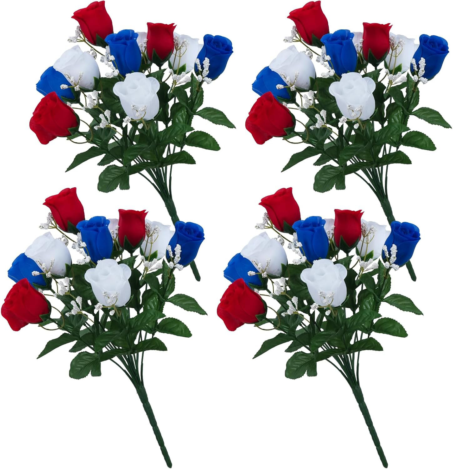 Primrue 4 Bundles Artificial Flower Rosebuds, 9 Stems Red White And ...