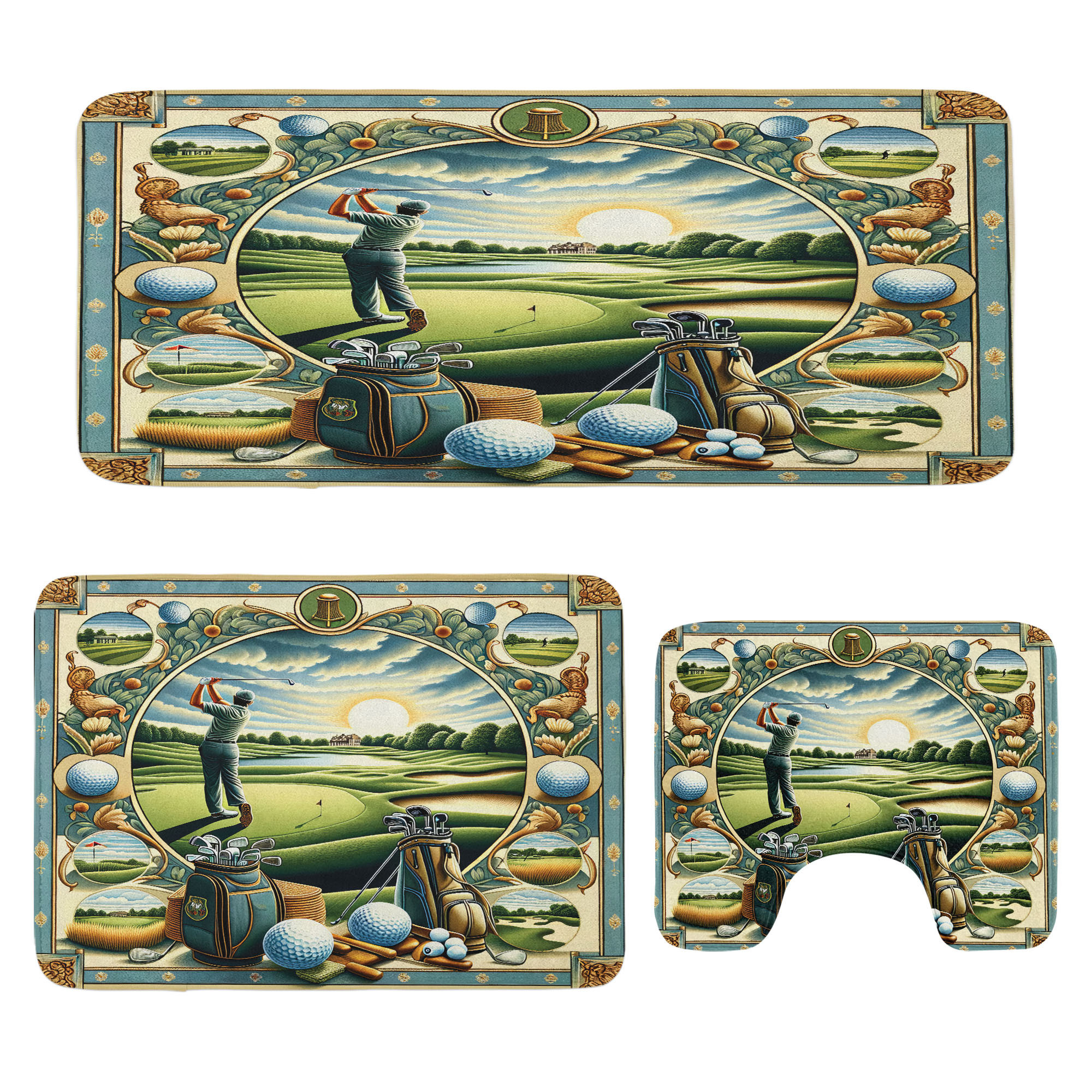 East Urban Home Golf Themed Bathroom Rug Set 3 Pieces U-Shape ...