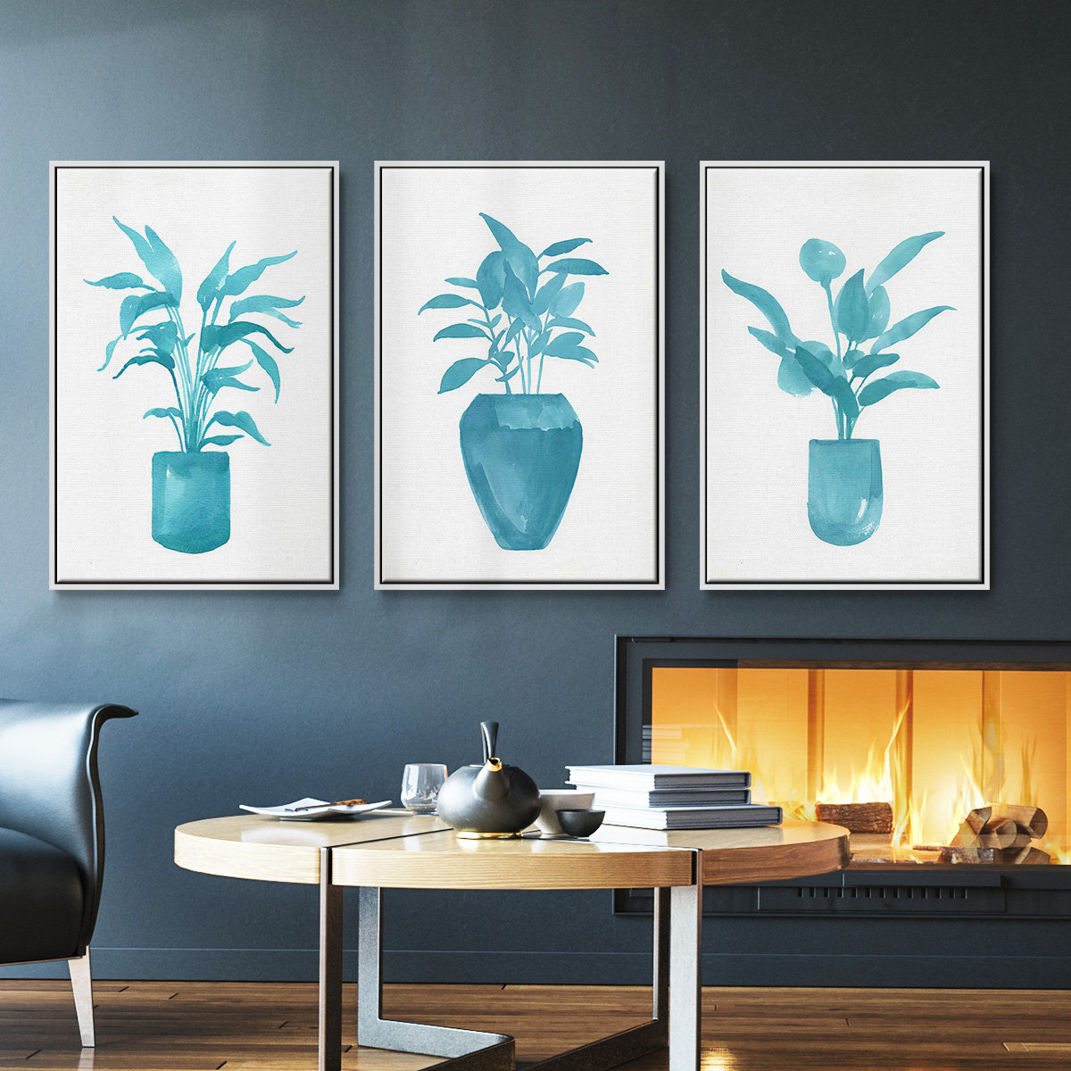 Wexford Home Watercolor House Plant IV Framed On Canvas 3 Pieces Set ...