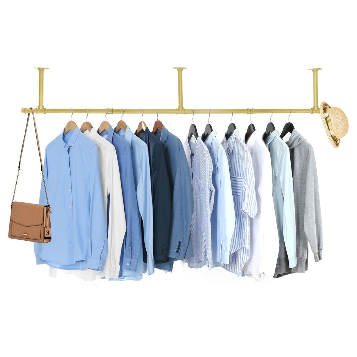 Everly Quinn Industrial Pipe Clothes Rack, 72" Garment Rack Ceiling ...