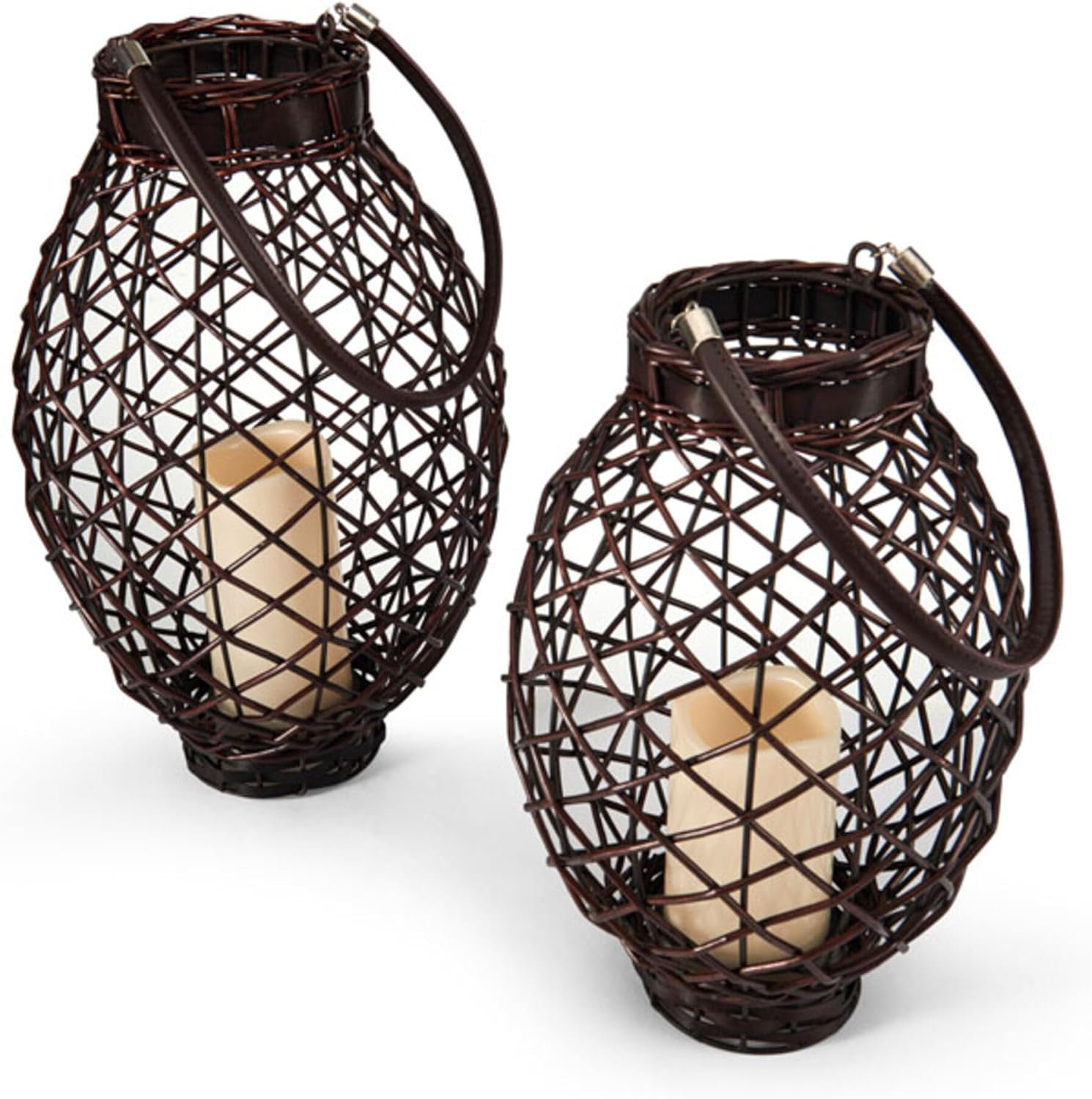 Bayou Breeze Wicker Lanterns With Built In LED Candles, Set Of 2, 13 ...
