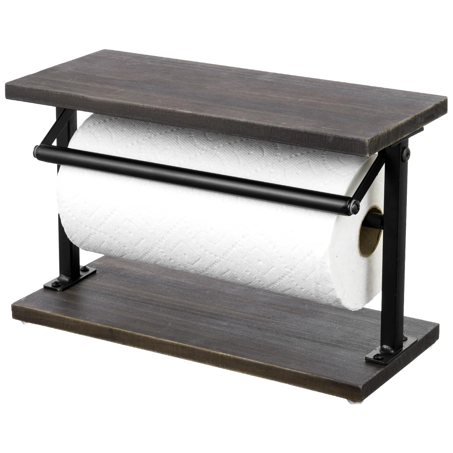 17 Stories Burnt Wood Paper Towel Holder With Storage Shelf, Countertop ...