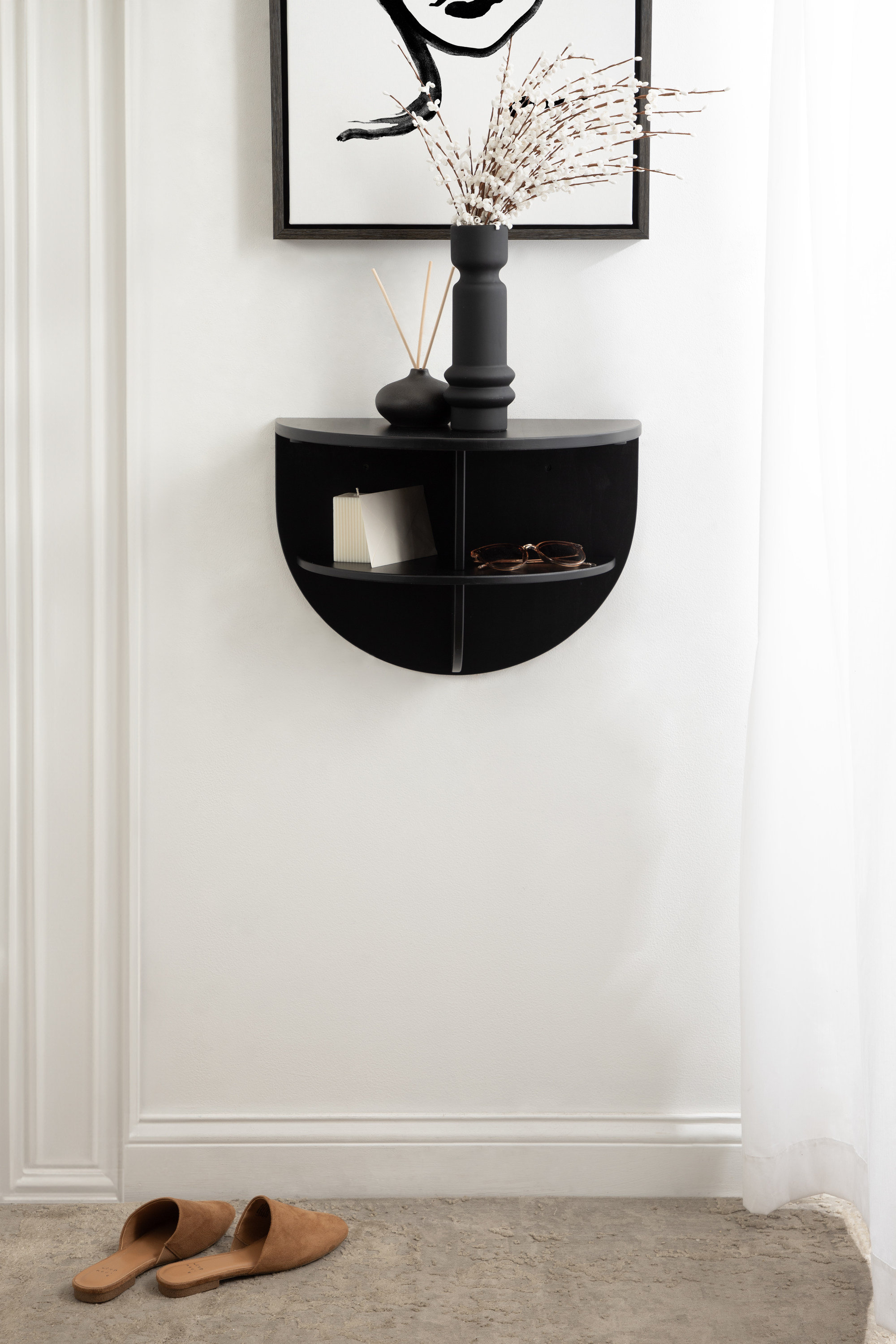 Millwood Pines Balmuth Half-Circle Wooden Floating Side Table | Wayfair