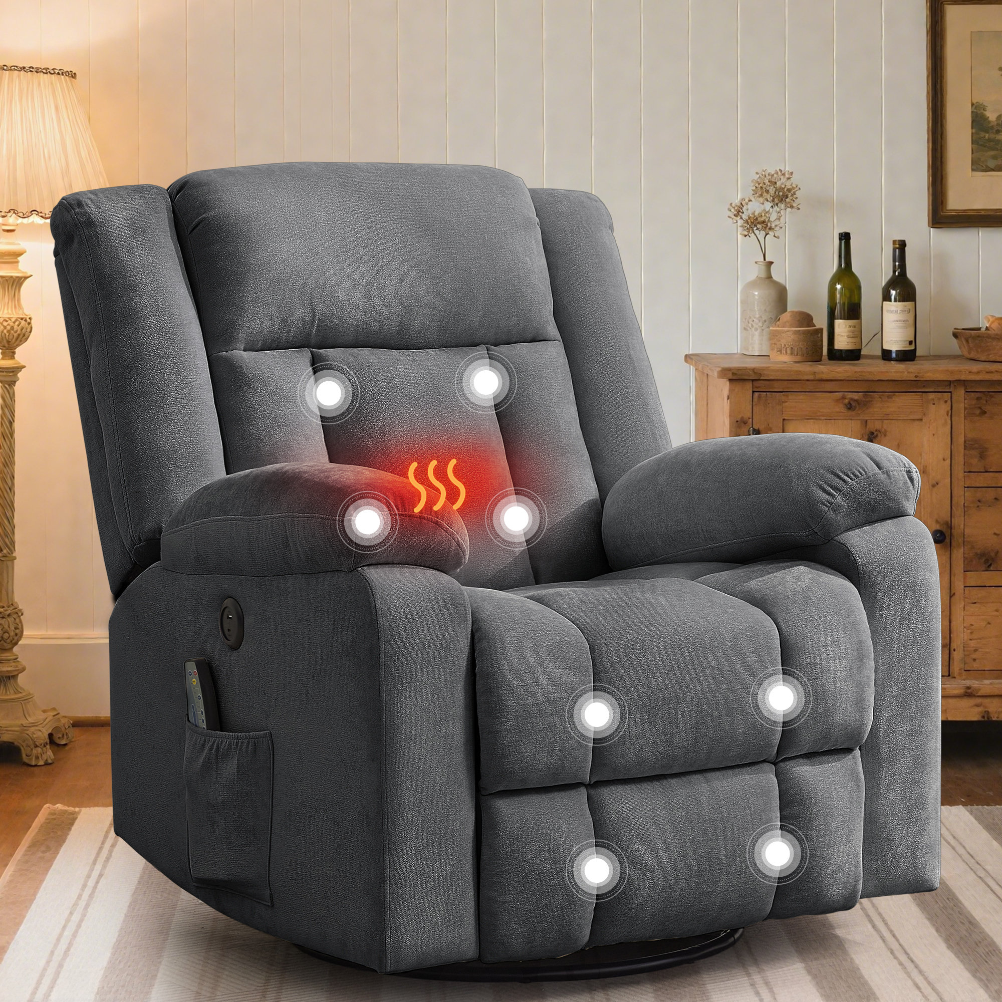 Winston Porter Recliner Chair, 360°Swivel Recliner, Recliners With Heat ...