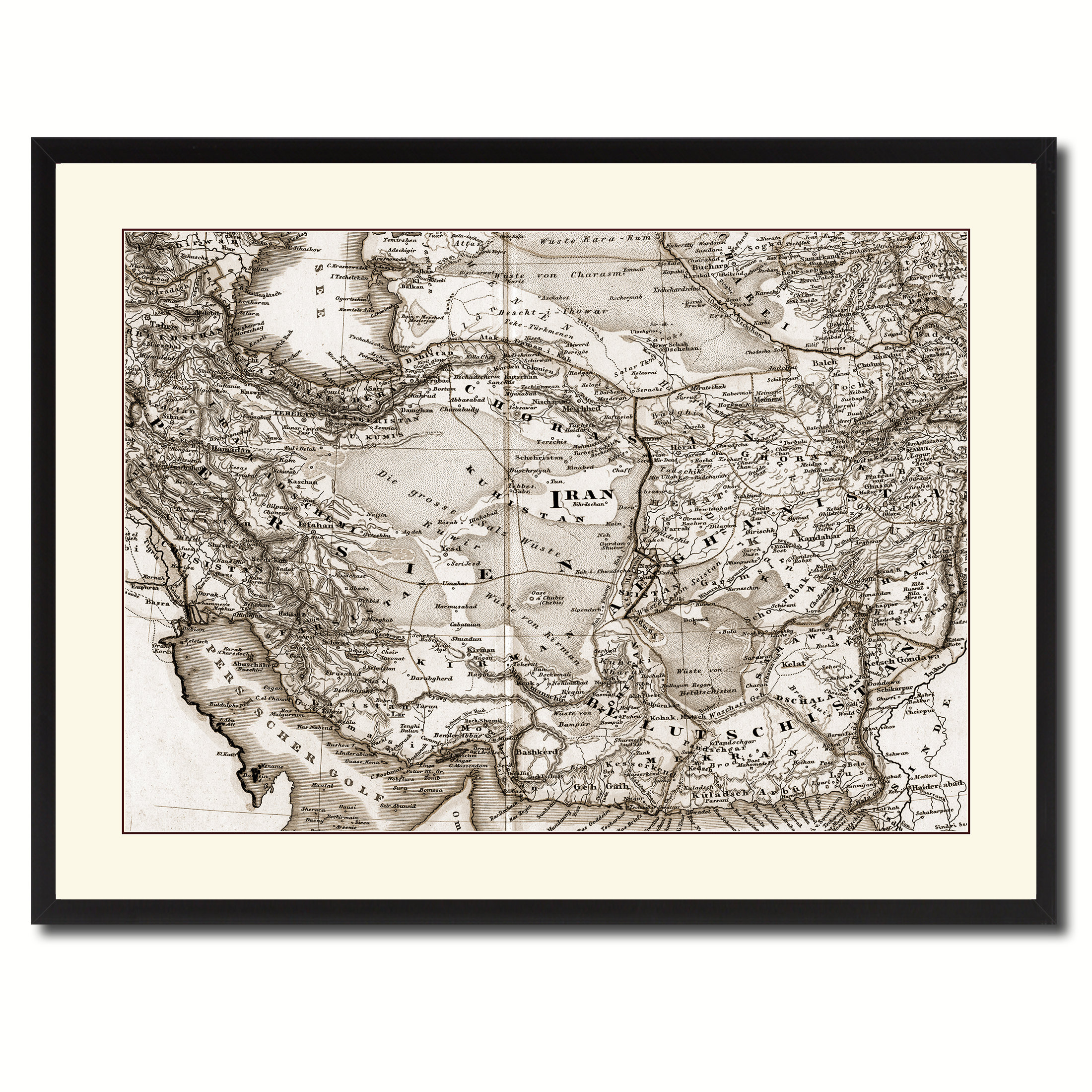 17 Stories Iran, Afghanistan Old Sepia Map Print On Canvas With Black ...