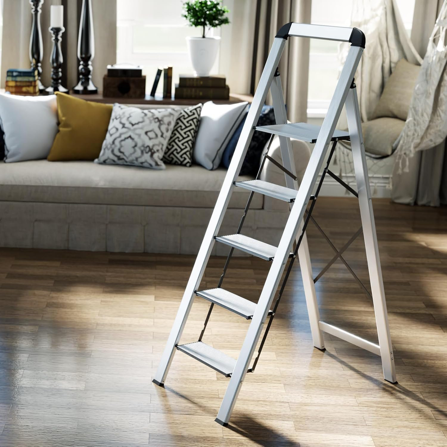 Brayden Studio® Lightweight, Foldable Five-Step Ladder Made Of Aluminum ...
