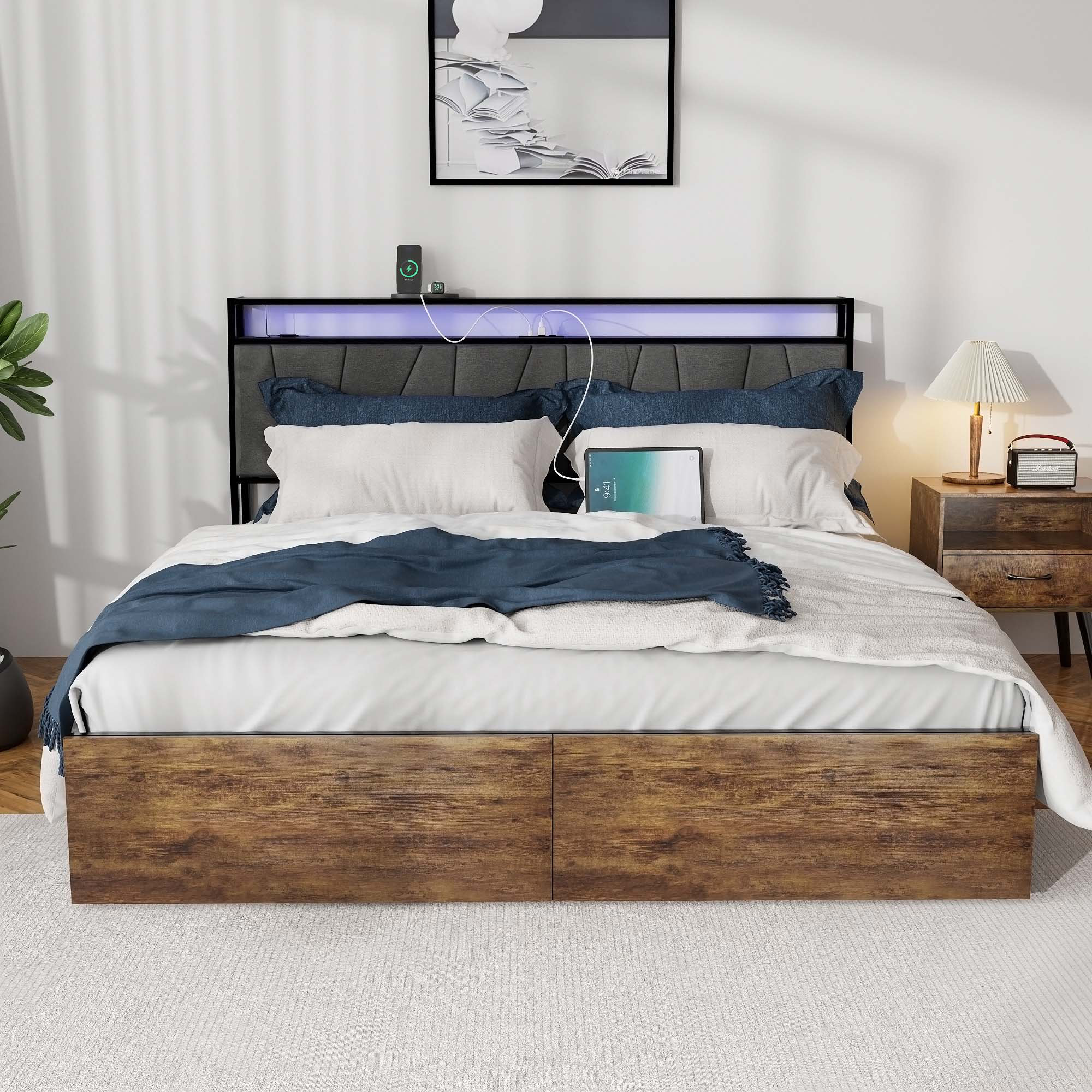 Wrought Studio™ Full Bed Frame with Storage and Headboard: Storage ...