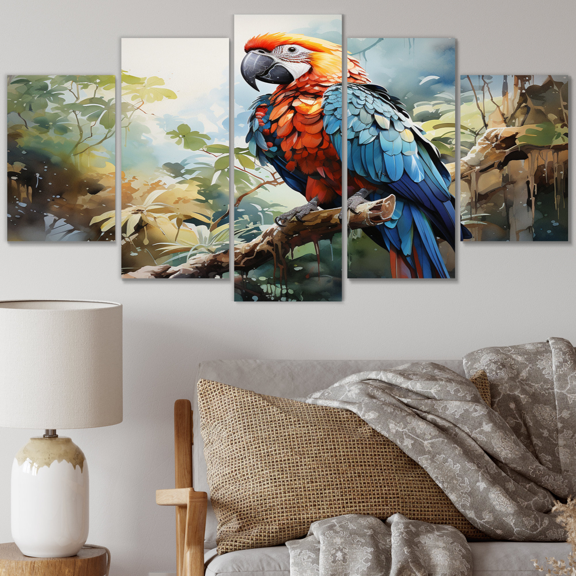 Design Art Tropical Parrot Plumage II - Parrot Metal Wall Decor Set ...
