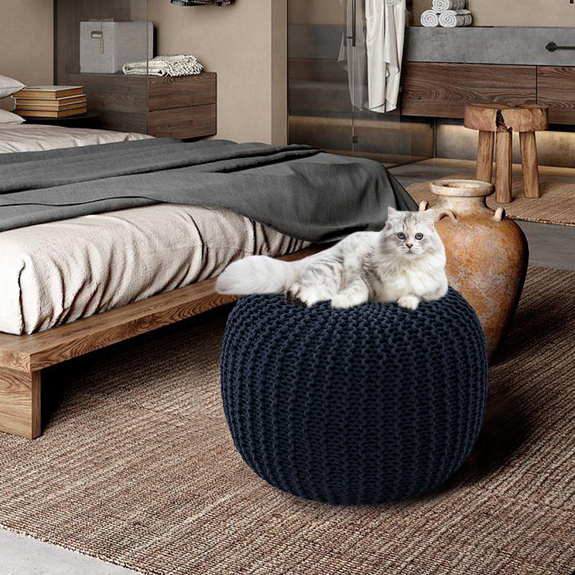 Gracie Oaks Unstuffed Cotton Knitted Ottoman Pouf Cover - Wayfair Canada