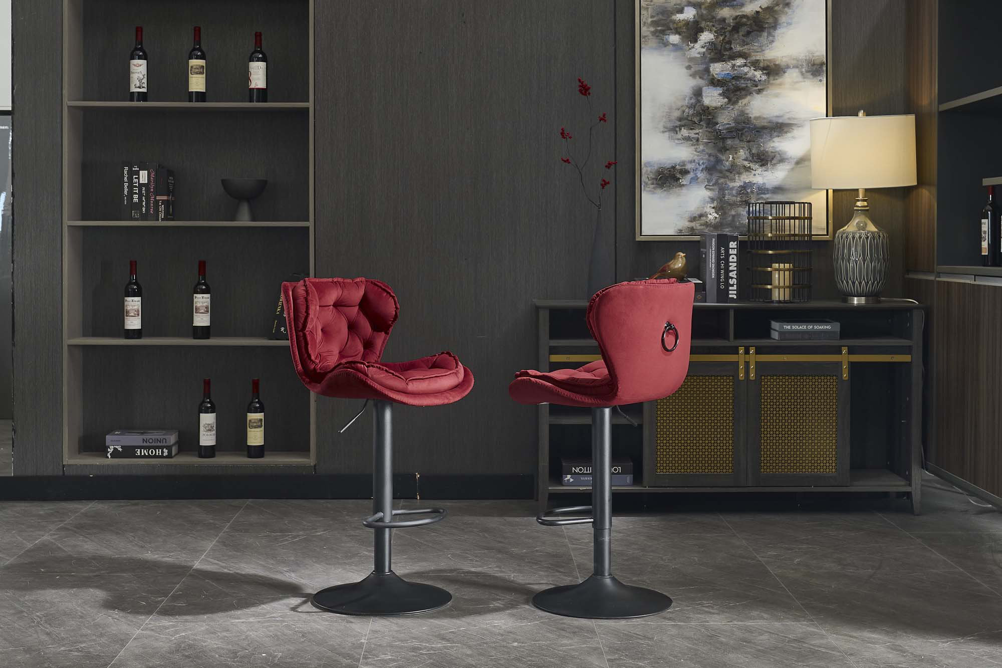 Corrigan Studio® Set Of 2 Bar Stools With Powder Footrest And Base ...