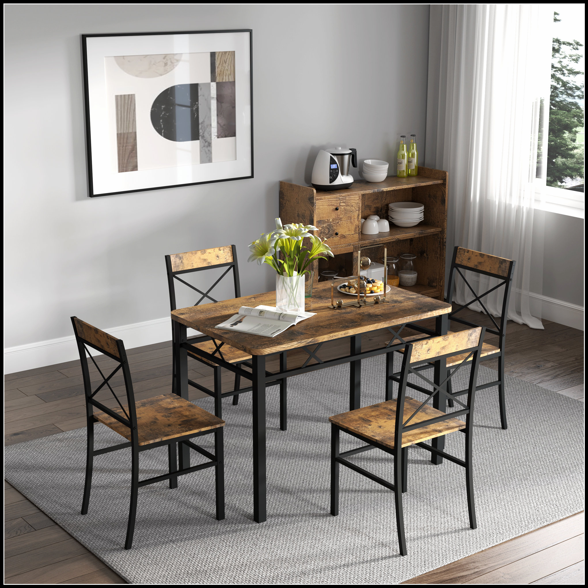 Ivy Bronx Compact Wood Dining Table Set For 4, Space-Saving Design With ...