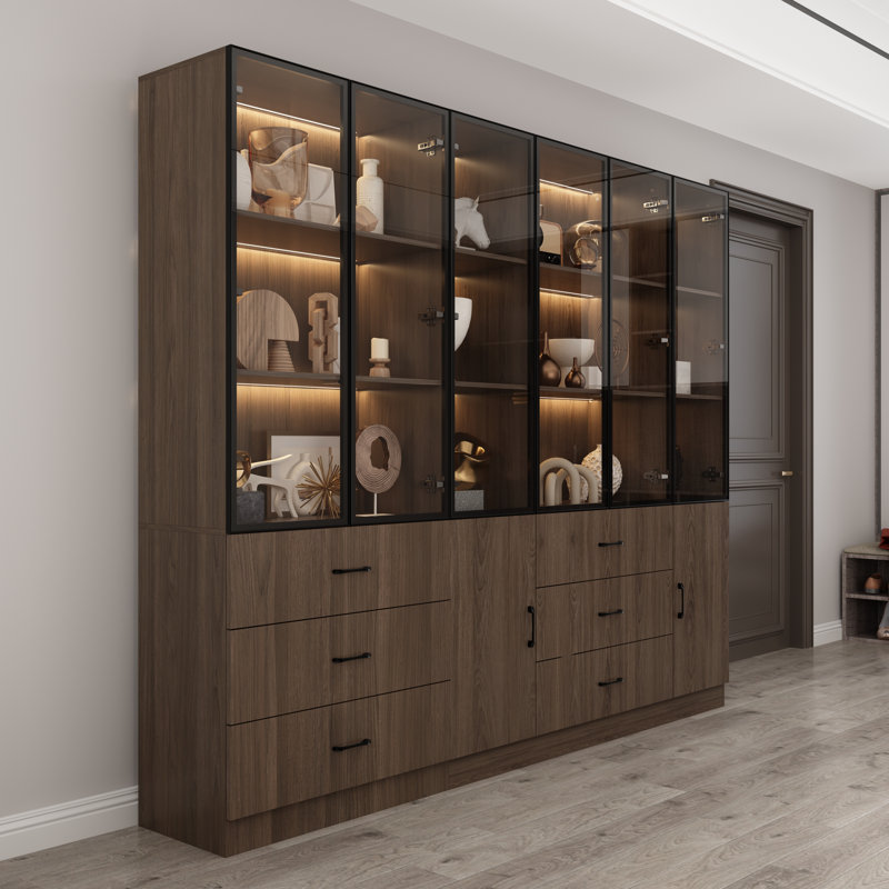 Morinome 94.4" Wide Glass Door & LED Lights Display Case Curio Cabinet ...