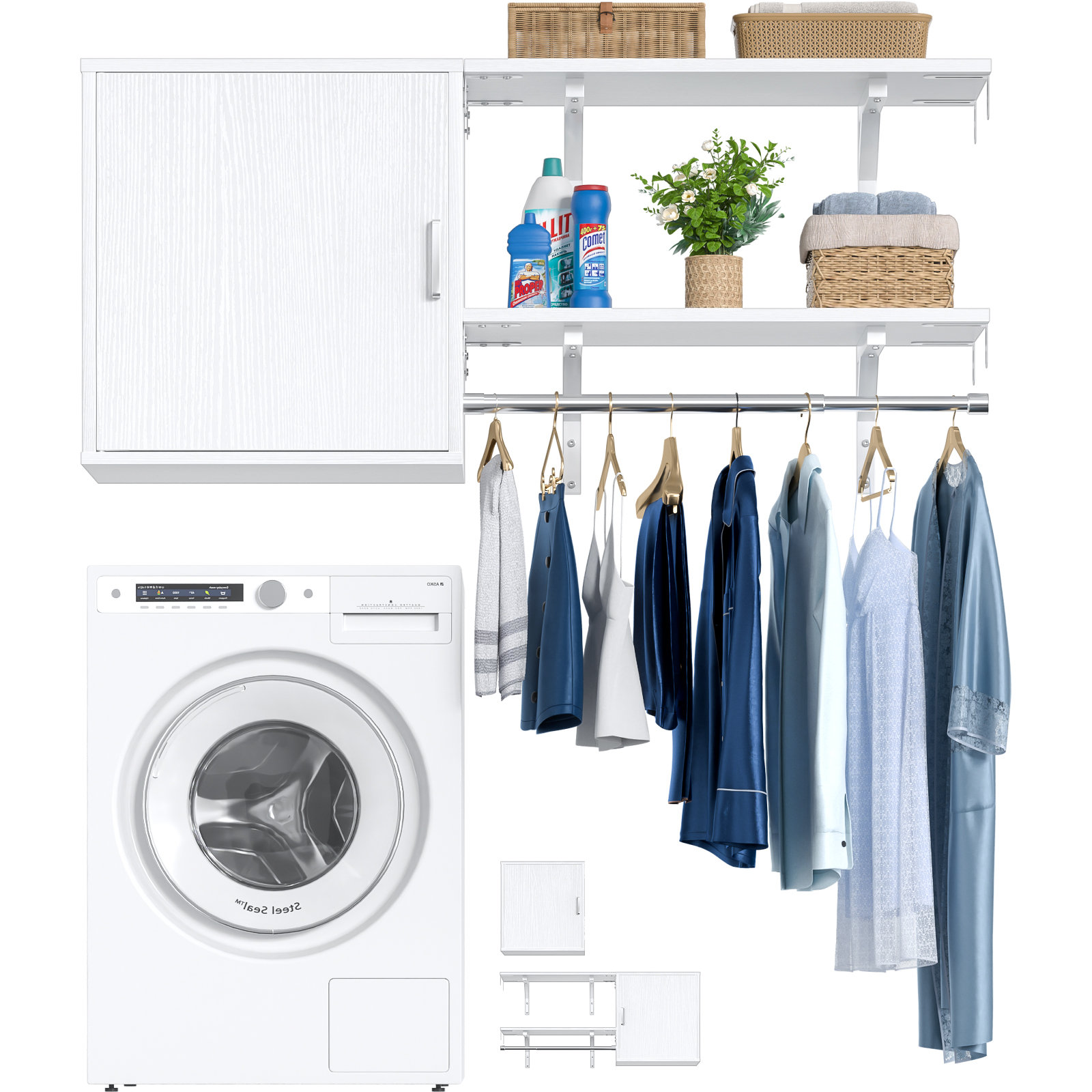 Aheaplus 46''W Laundry Cabinet With 2 Doors & Shelves, Reversible Build ...