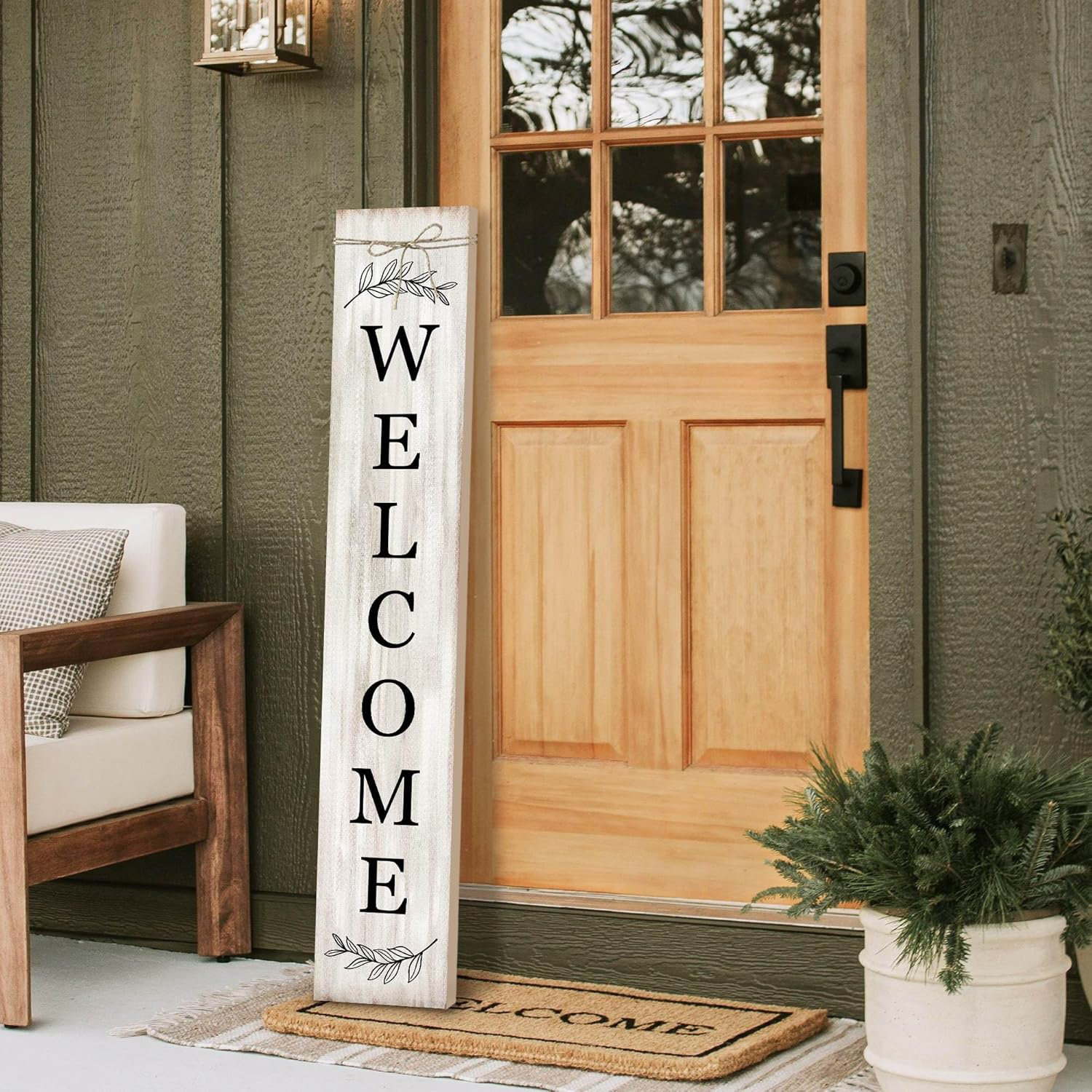 Gracie Oaks Welcome Sign For Front Porch Standing,Wooden Porch Sign ...