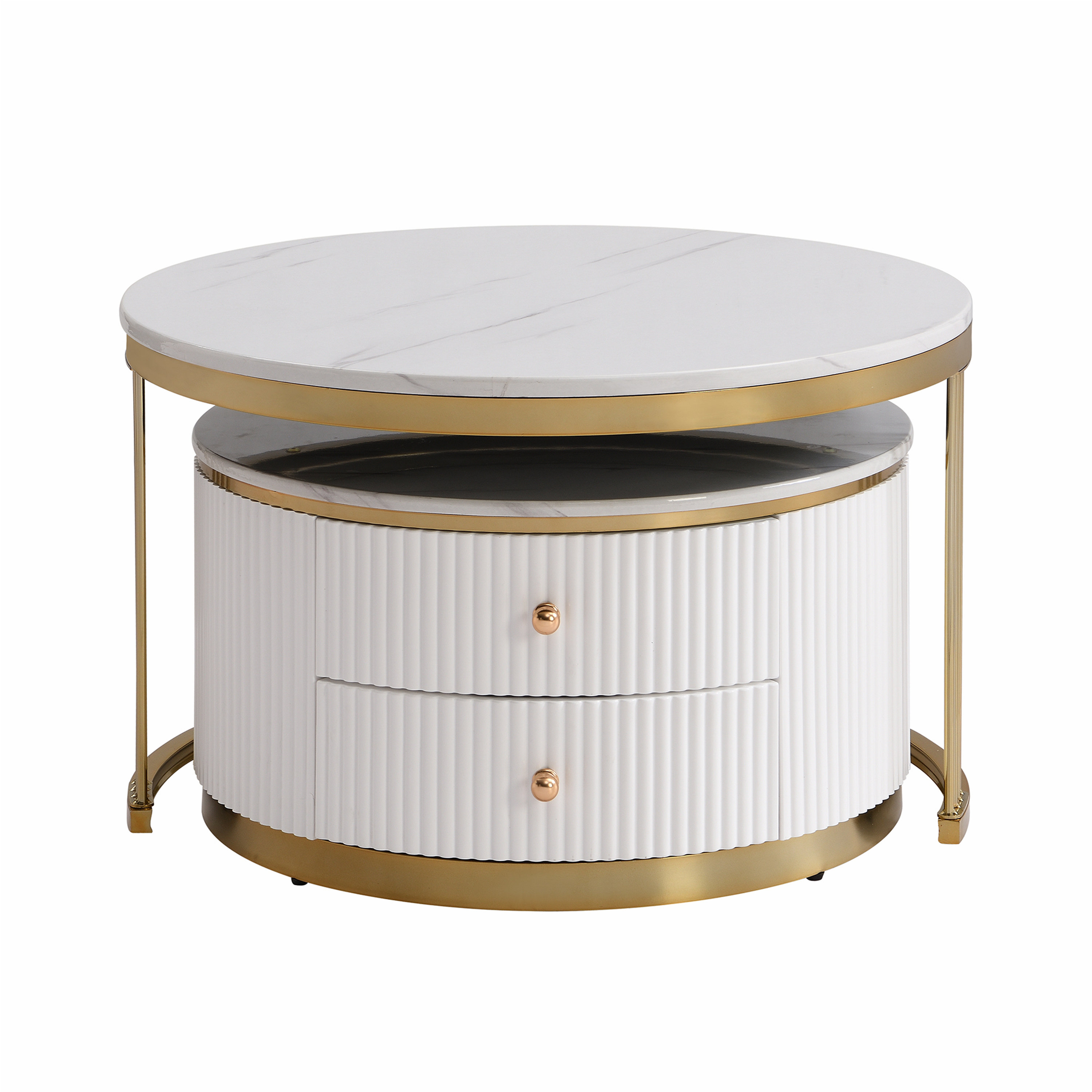 Mercer41 White Round Nesting Coffee Table with Drawers(Set of 2) | Wayfair