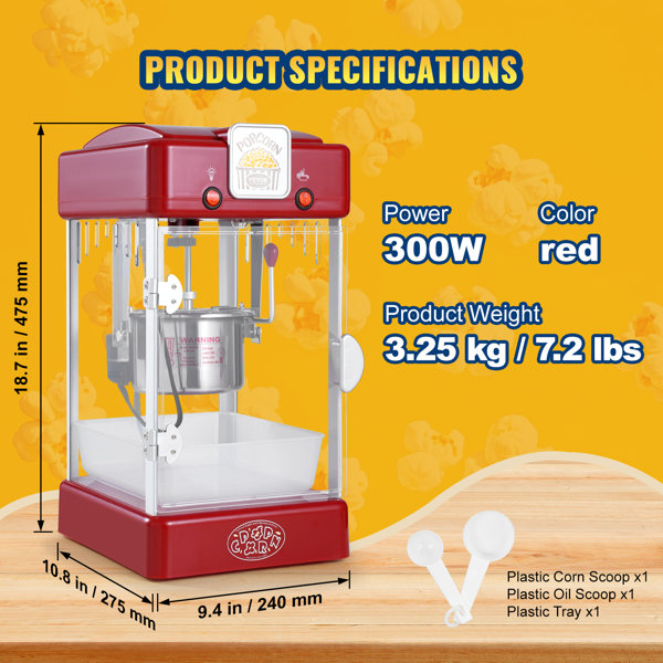 VEVOR Popcorn Popper Machine Tabletop Popcorn Maker 300W 2.5 Oz | Wayfair