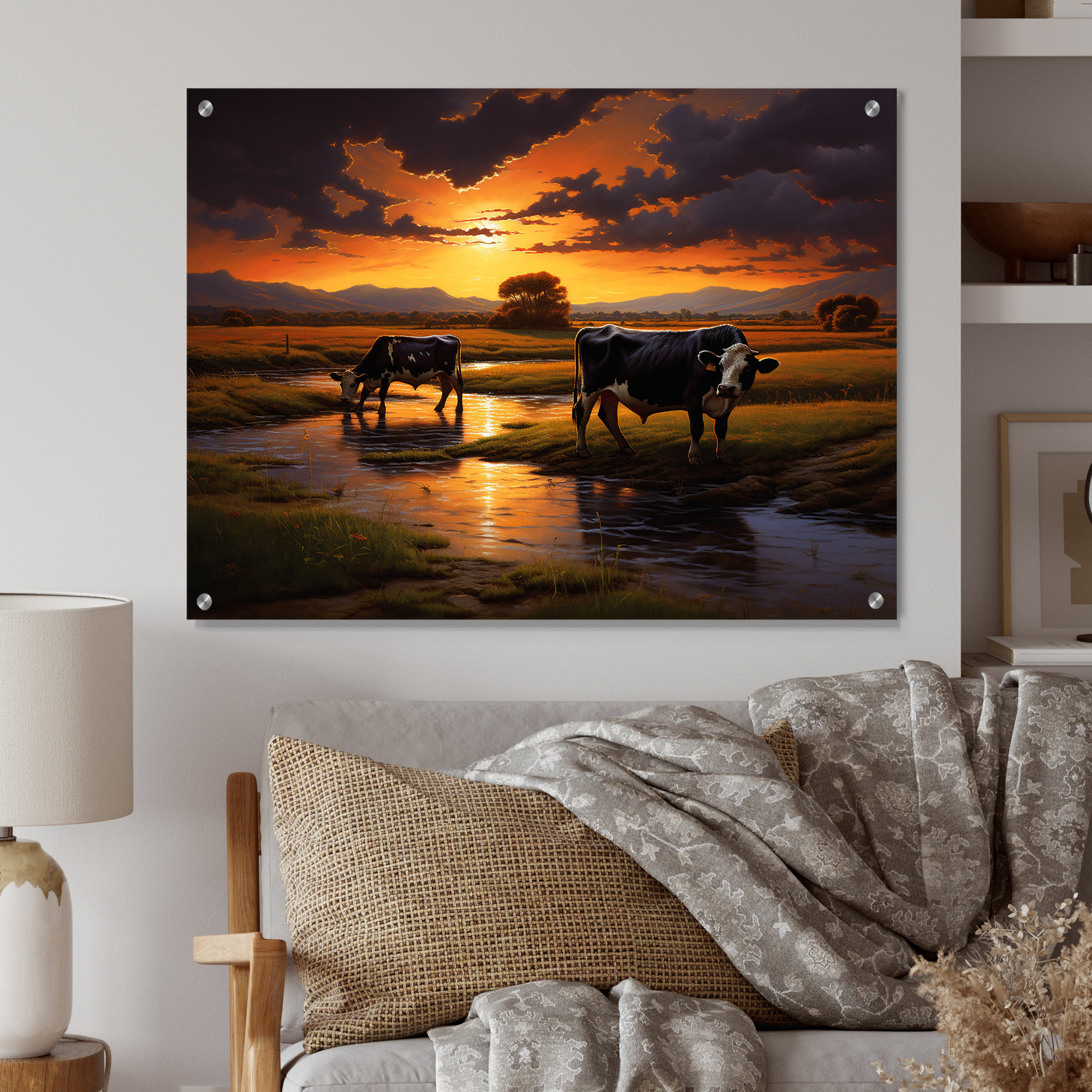 Design Art Cows At Farm Landscape II - Cow Acrylic Wall Art Decor | Wayfair