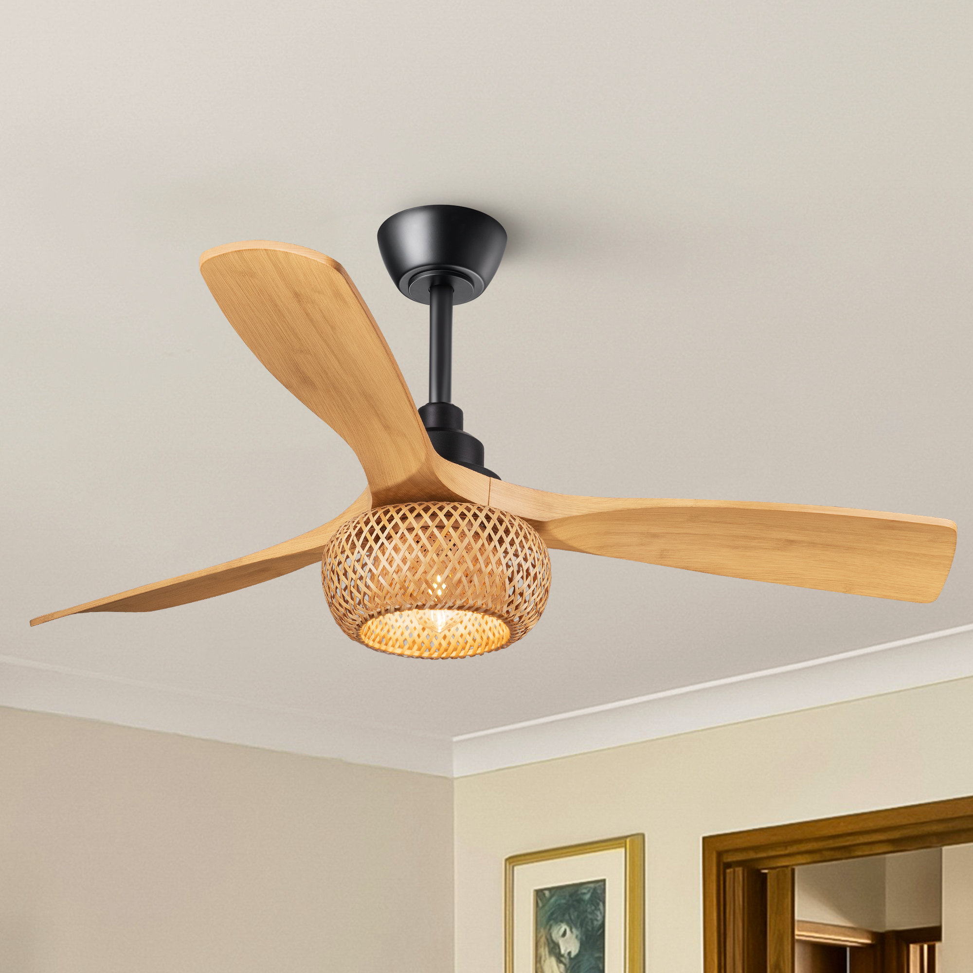 Bay Isle Home™ 52'' Abs Ceiling Fan Light With Rattan Shade And Remote ...