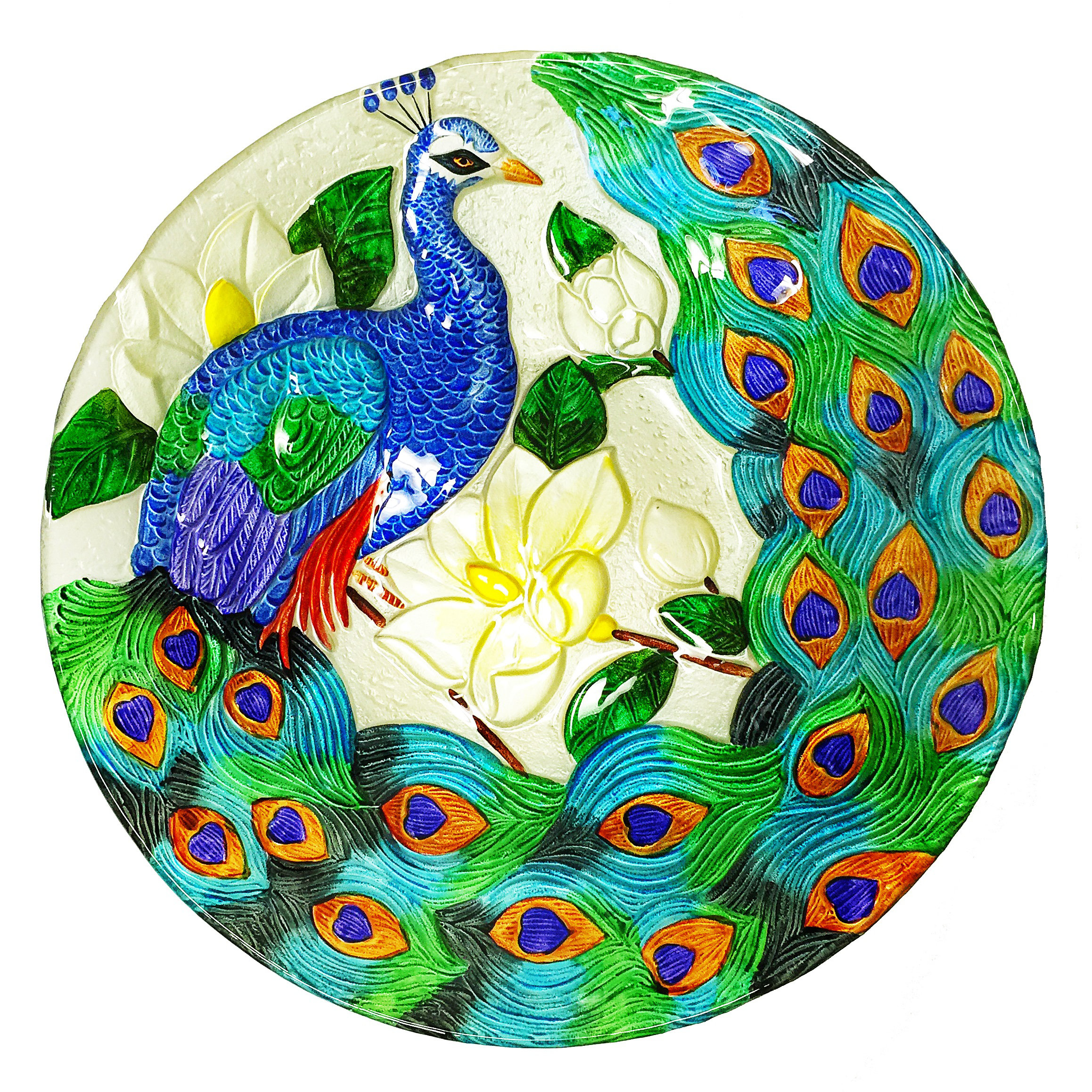 World Menagerie 18" Decorative Glass Peacock Plate and Bird Bath ...