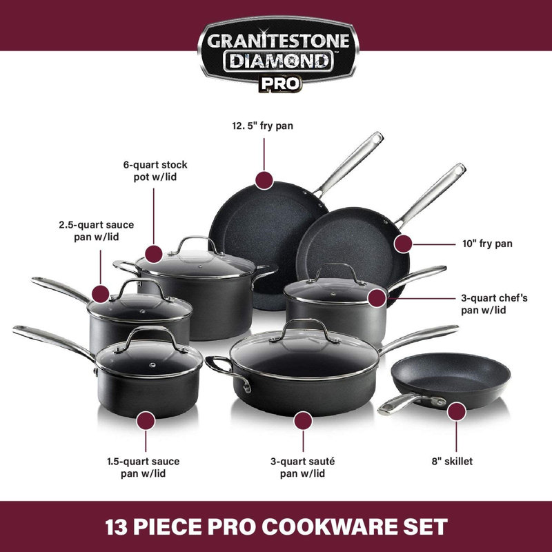 Granitestone Diamond PRO Hard Anodized 13 Pieces Aluminum Non Stick ...