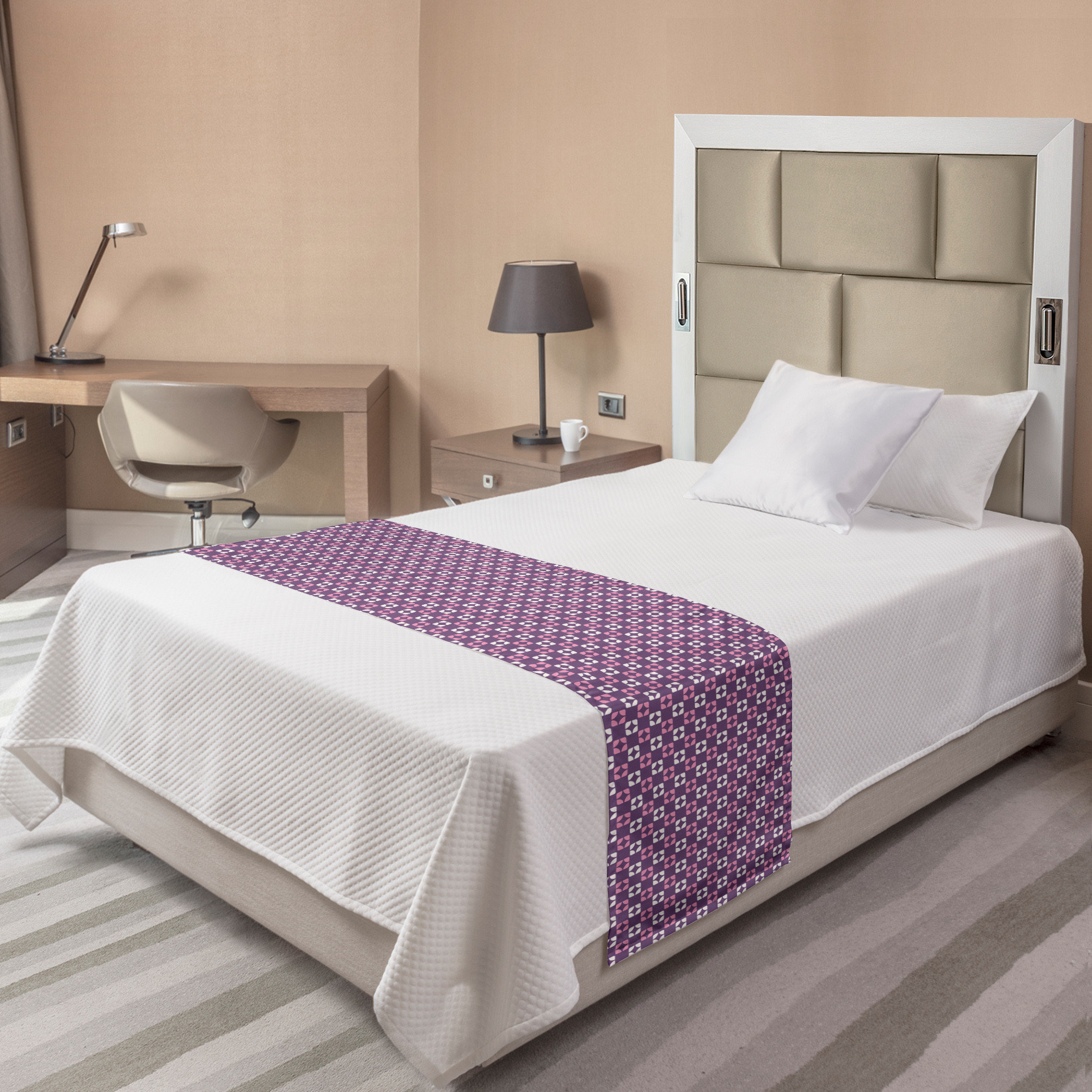 Ambesonne Vintage Bed Runner Retro Squares Purple Pale Pink | Wayfair