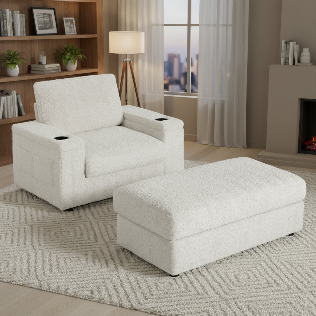 Ebern Designs Extra-large Faux Rabbit Fur Chaise Lounge With Storage ...