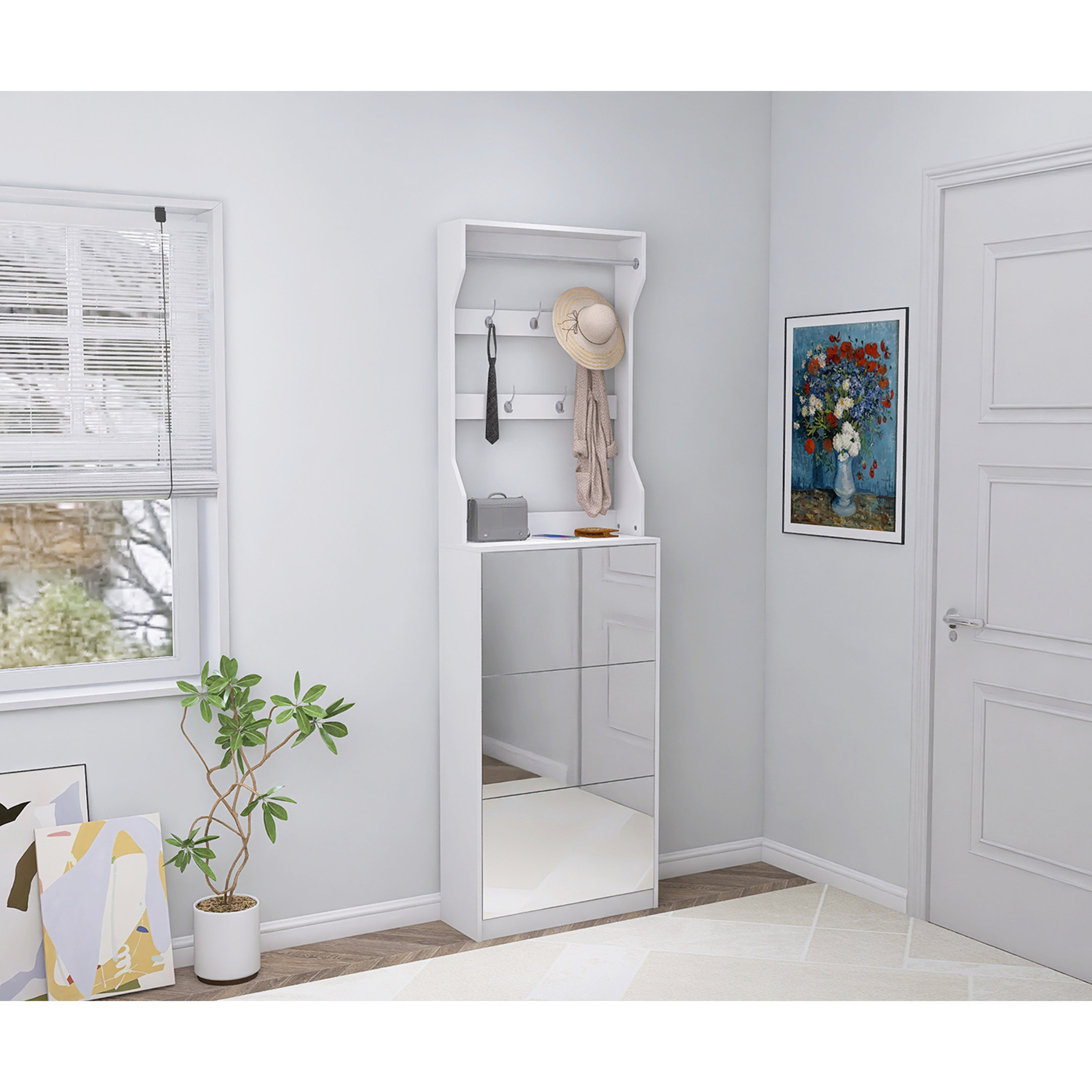 Latitude Run® Mirror Shoe Cabinet With 3 Flip-Tier Drawers, Mirror Shoe ...