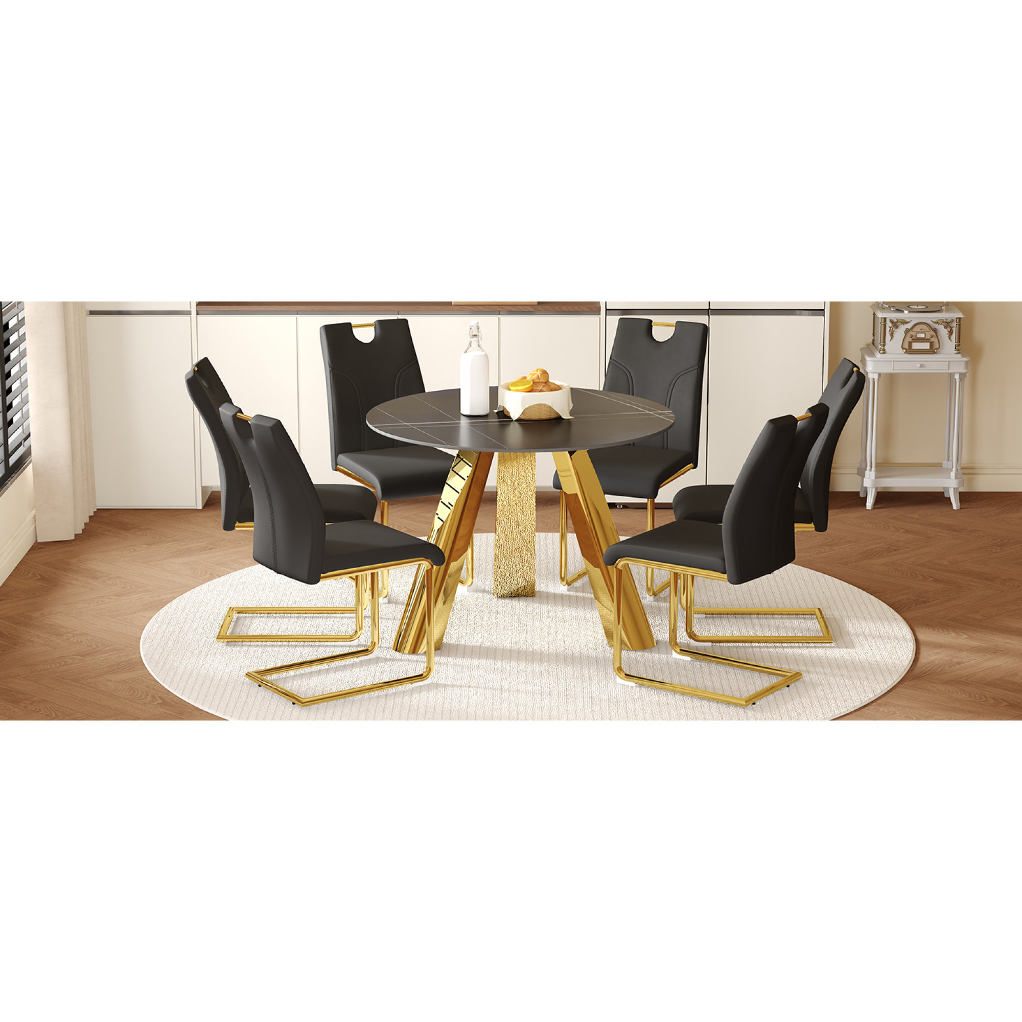 Mercer41 Elegant 42-inch Round Dining Table Set With Sintered Stone Top ...