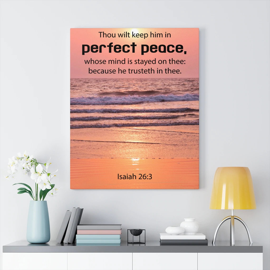 Blue Elephant Perfect Peace Isaiah 26:3 - Wrapped Canvas Typography ...