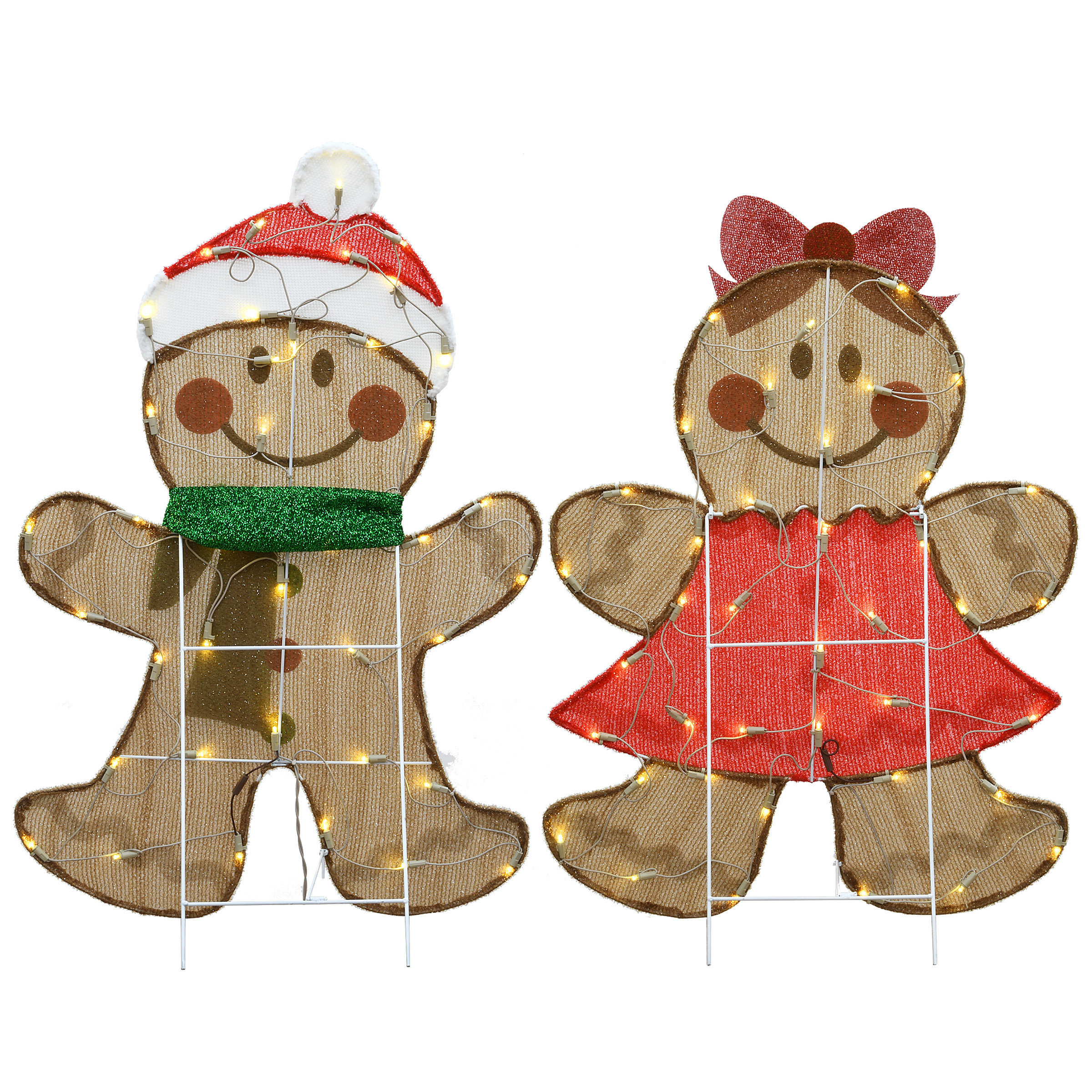 The Holiday Aisle® 35 in. Gingerbread Cookie Couple with LED Lights ...