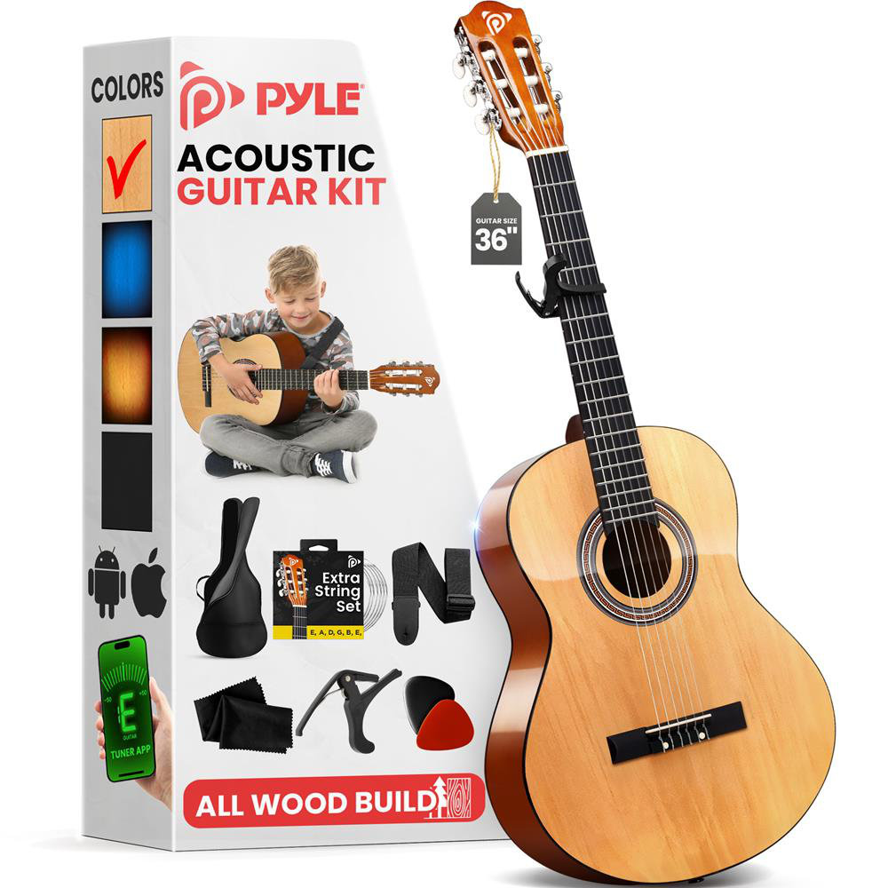 Pyle Classical Guitar Starter Kit - 36" 3/4Th Size All Wood Instrument ...