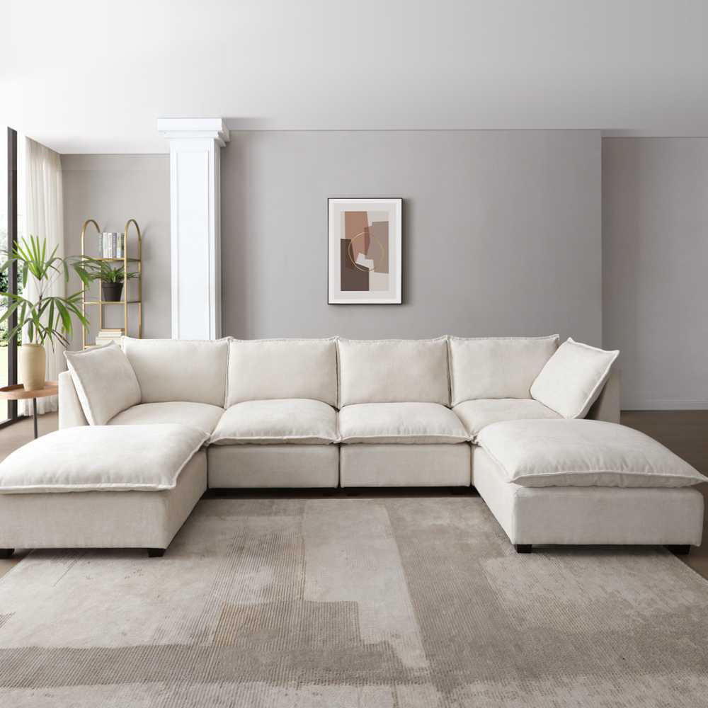 Hokku Designs 130" Inch Modular Sectional Sofa, Linen Fabric Couch Set ...