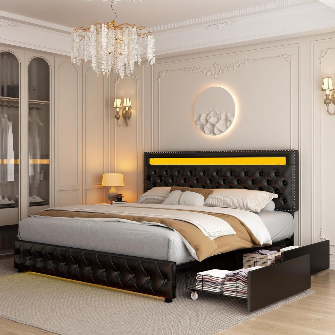 Ivy Bronx Modern Bed Frame Full Size Bed Frame With 4 Storage Drawers ...