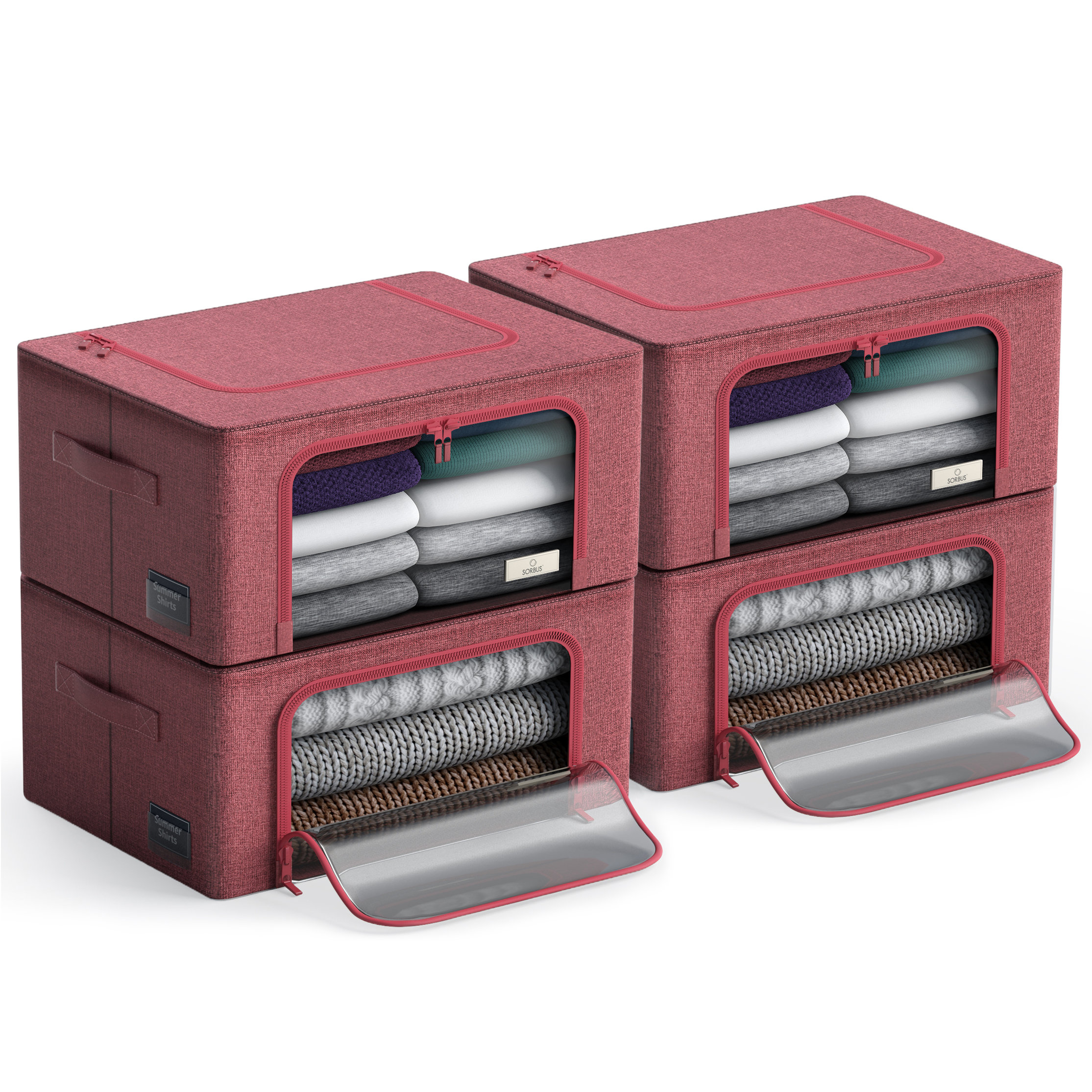 Sorbus Small Storage Box Foldable with Window & Handles 4 Pack in Pink ...