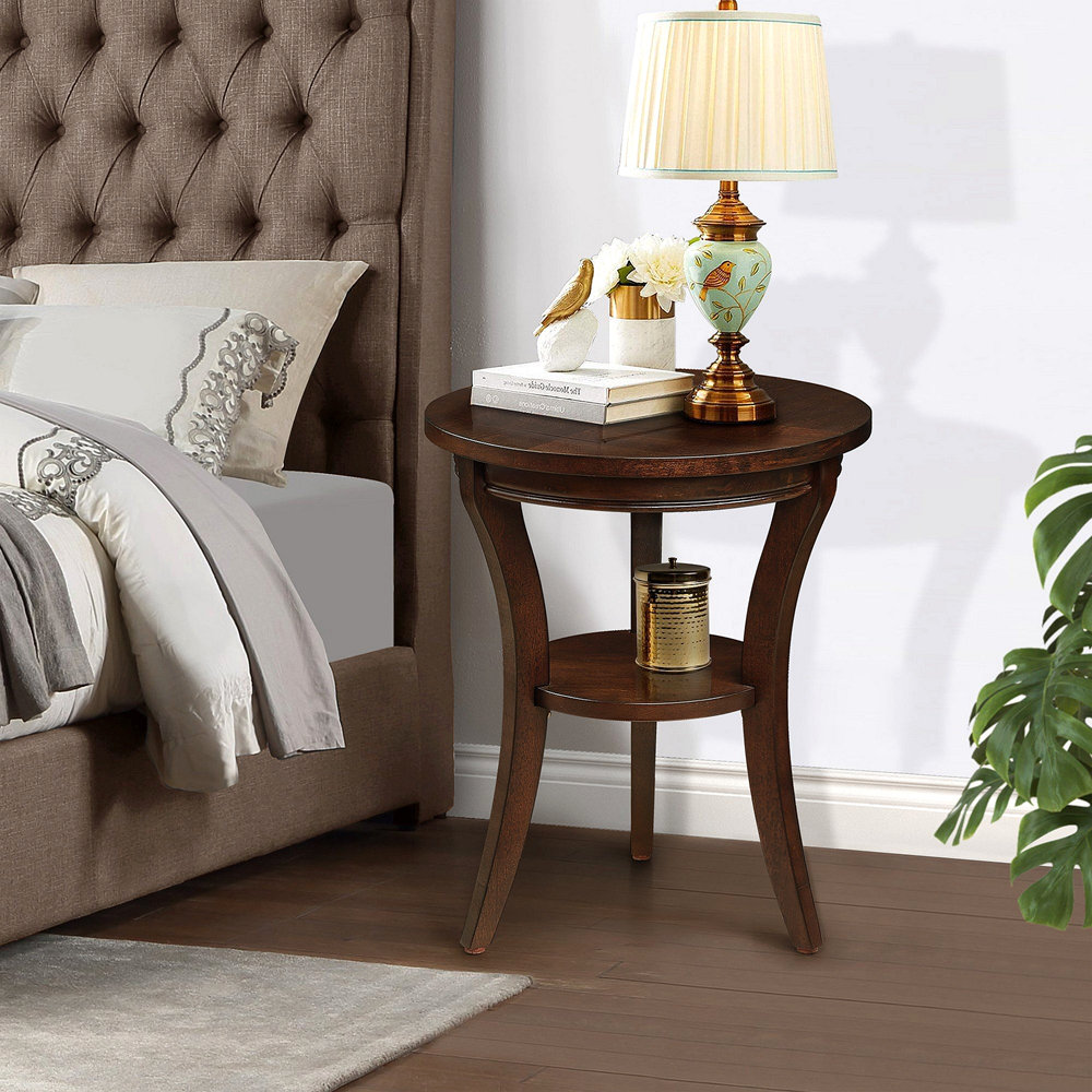 Winston Porter 16'' Wood Round End Table, Side Table W/Open Shelf ...