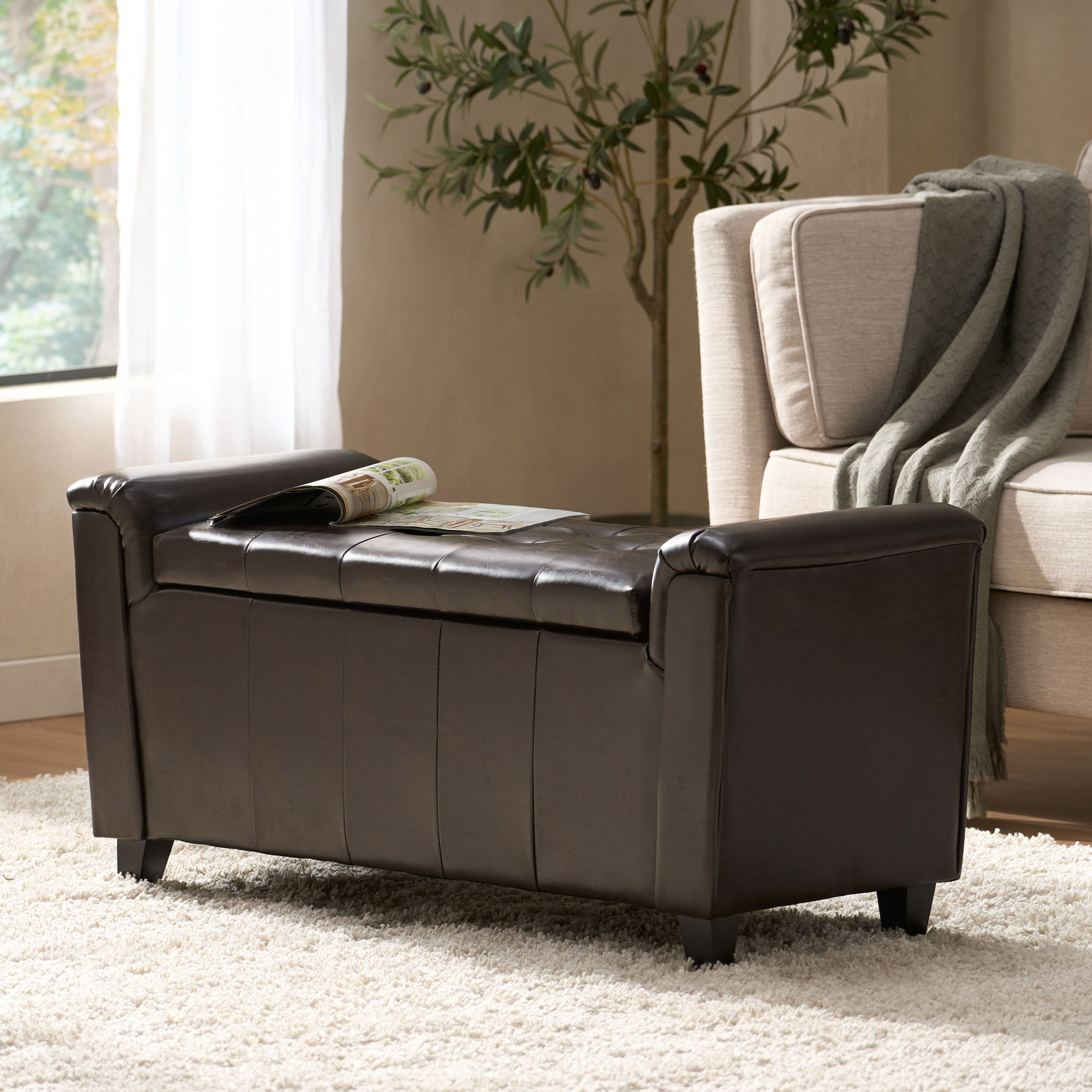 Winston Porter Modern Armed Storage Bench For Living Room | Wayfair