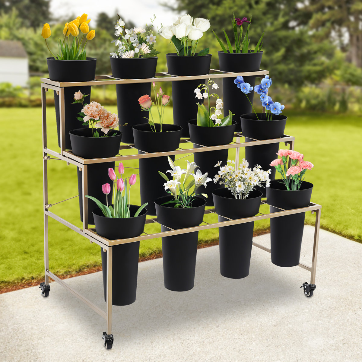 Latitude Run® Jayceion 3-layer Metal Frame Plant Stand with Flower ...